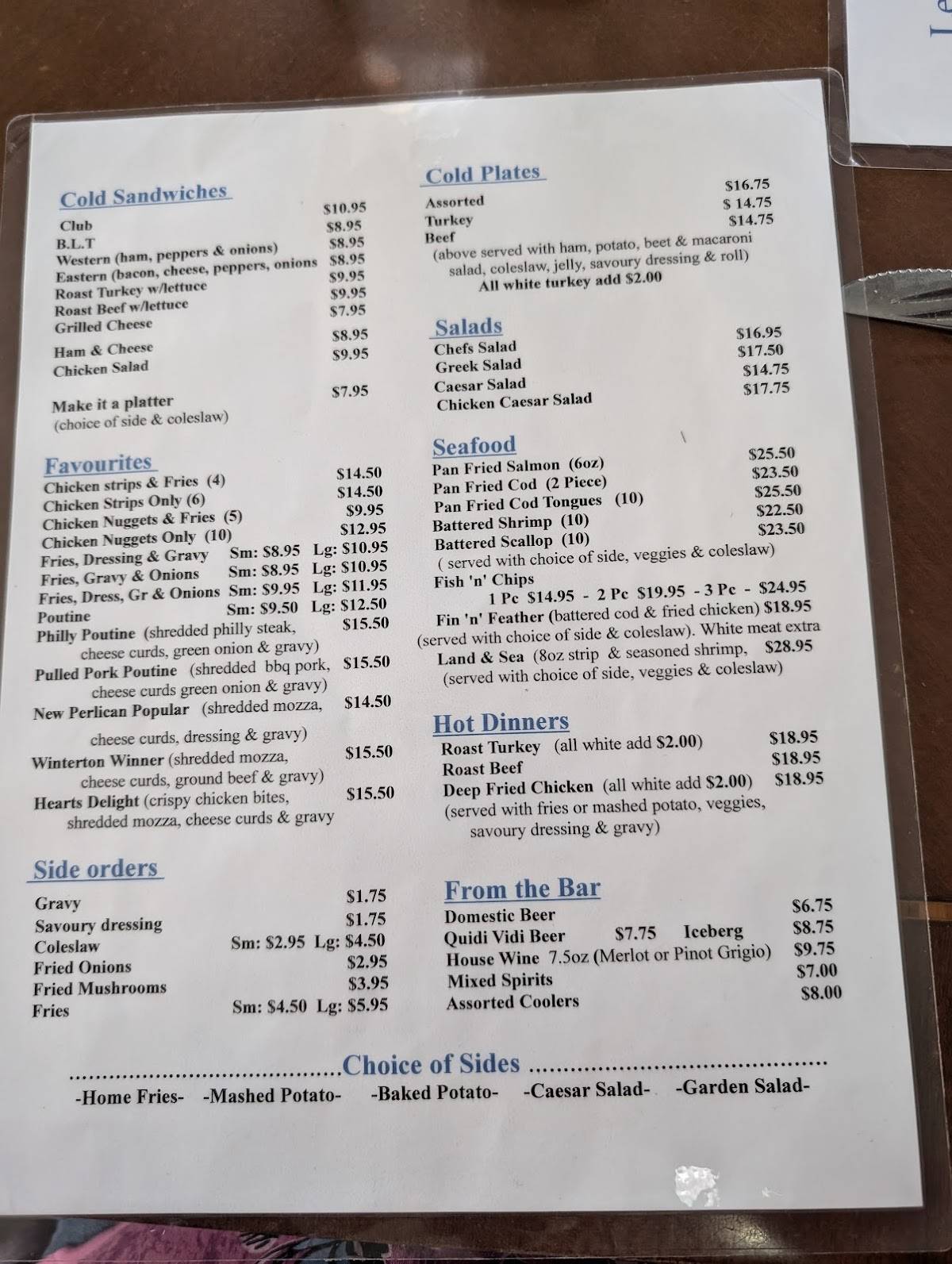 Menu at Legge's Restaurant & Motel Units, Heart's Content
