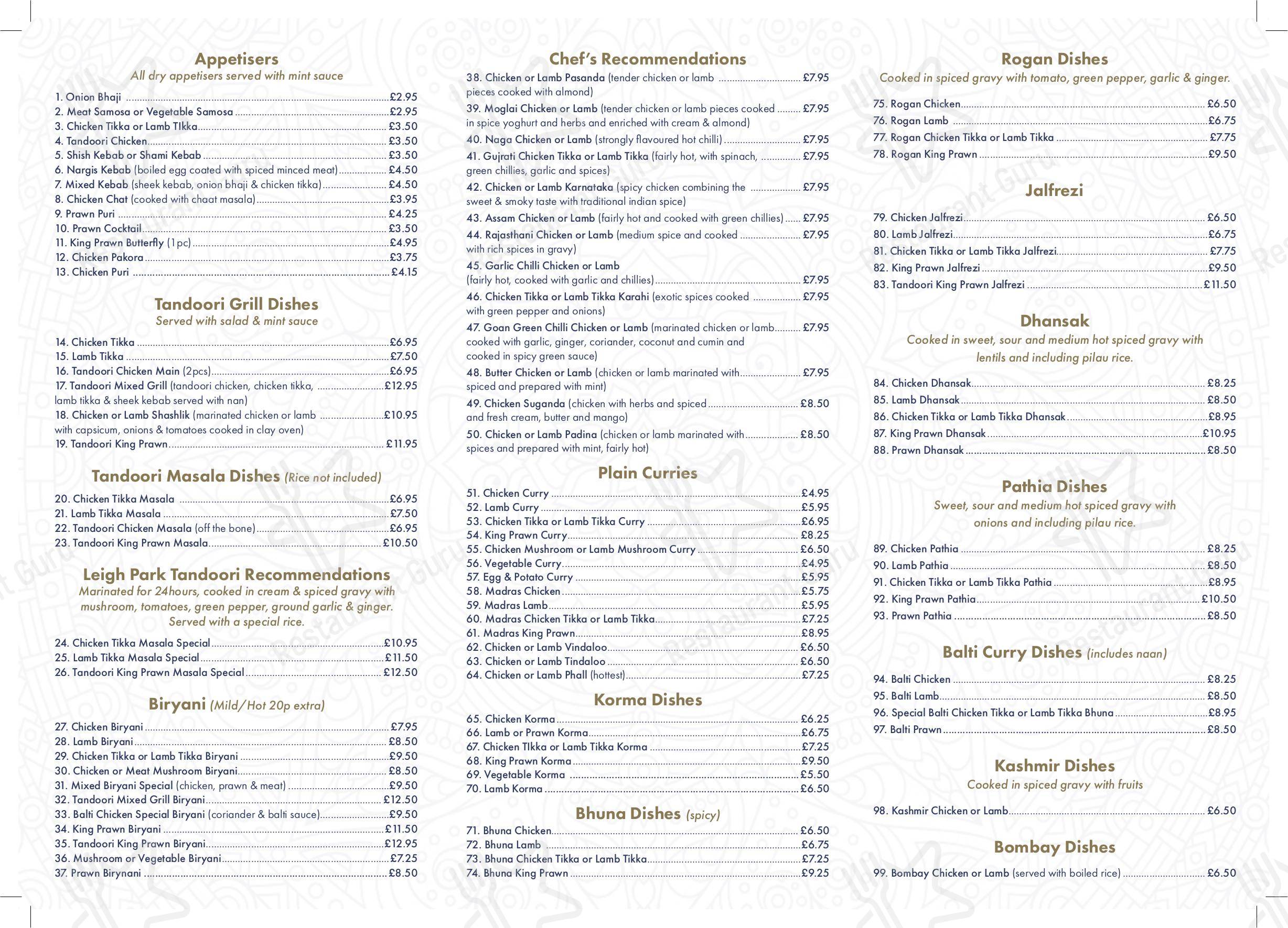 Menu at Leigh Park Tandoori Food Centre restaurant, Havant