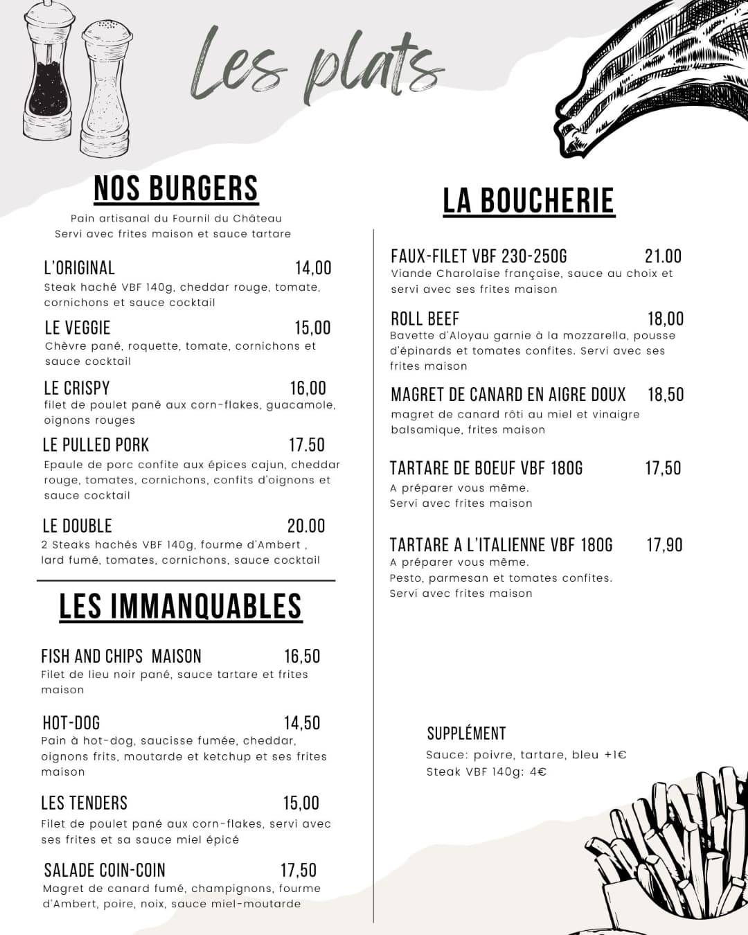 Menu au L'entr'potes pub et bar, Ancenis, 64 Rue du Bocage