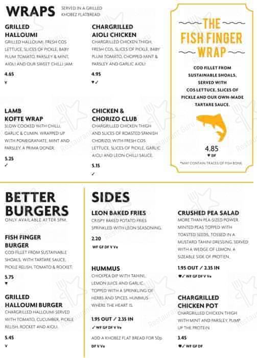Menu at LEON Chancery Lane fast food, London, 29 - 30 High Holborn