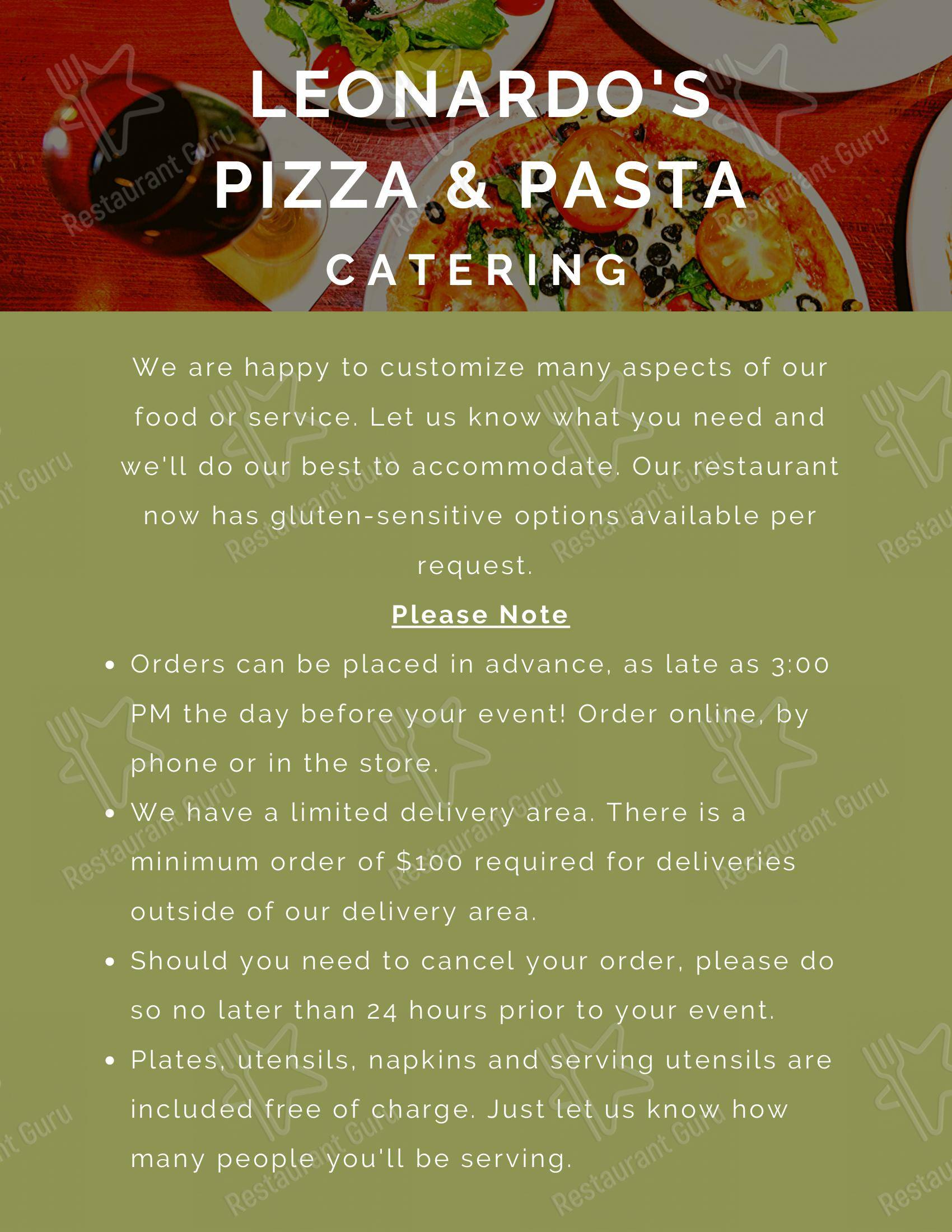 Menu at Leonardo's Pizza & Pasta pizzeria, Tuckahoe, W Broad St