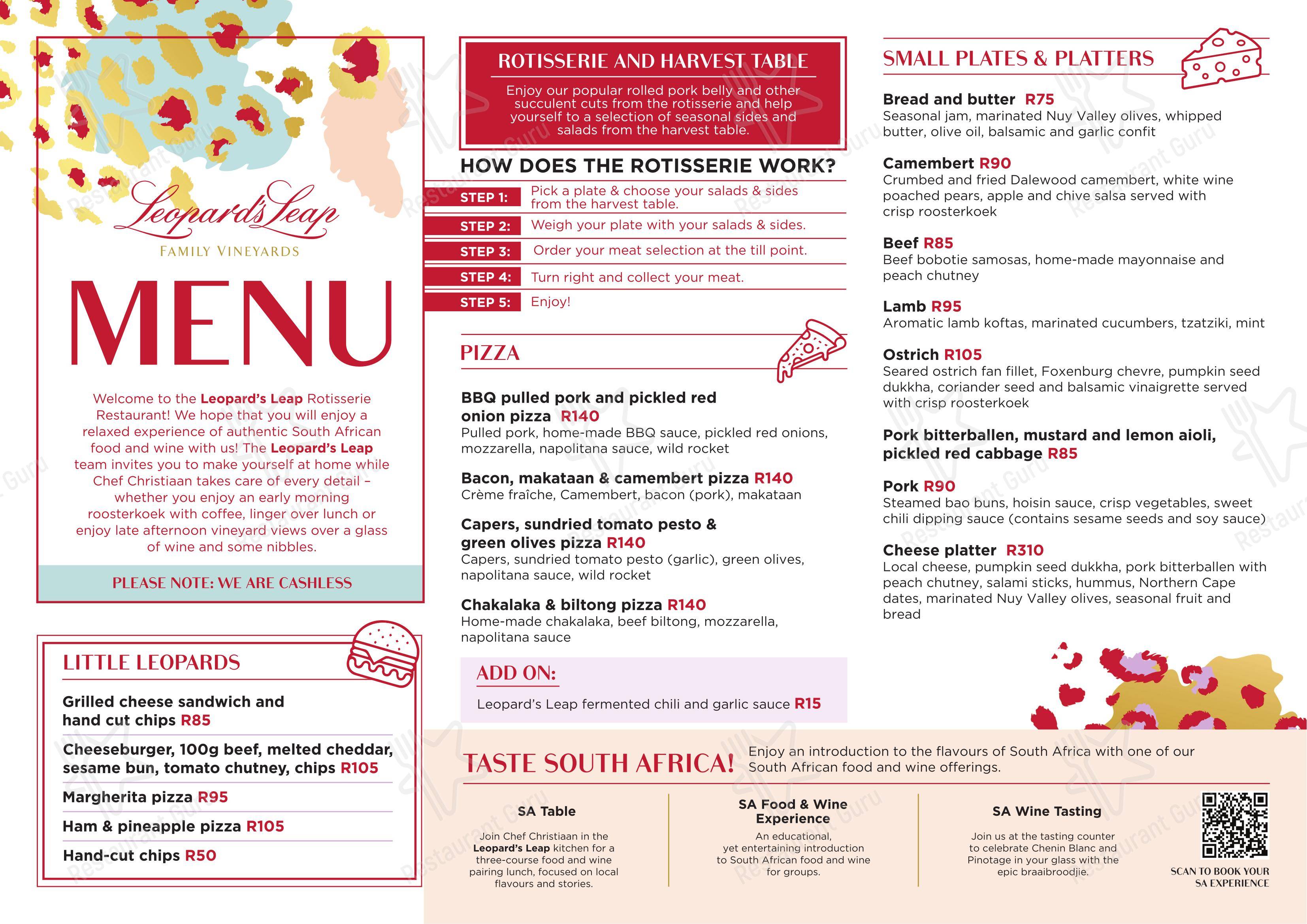 Menu at Leopard’s Leap Restaurant & Wine Farm, Franschhoek