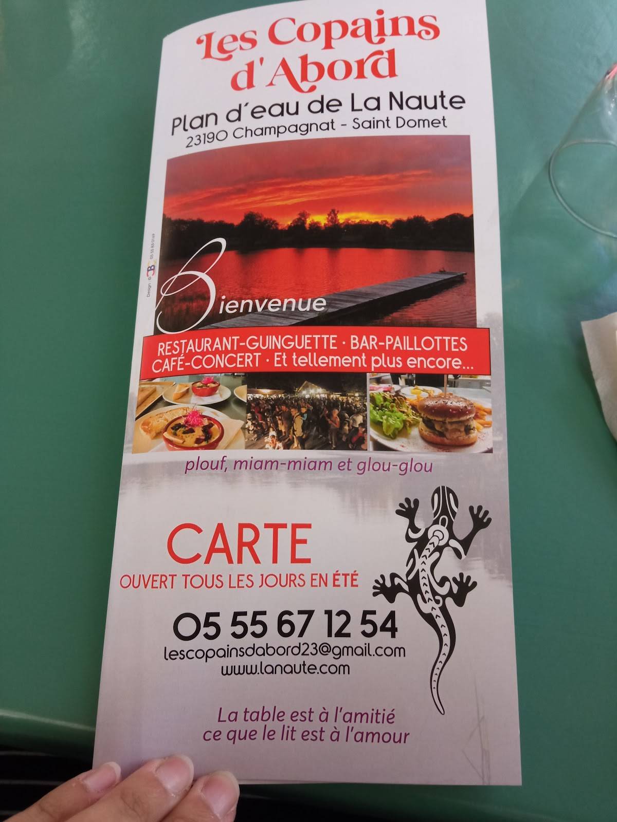 Menu au les copains d'abord restaurant, Champagnat