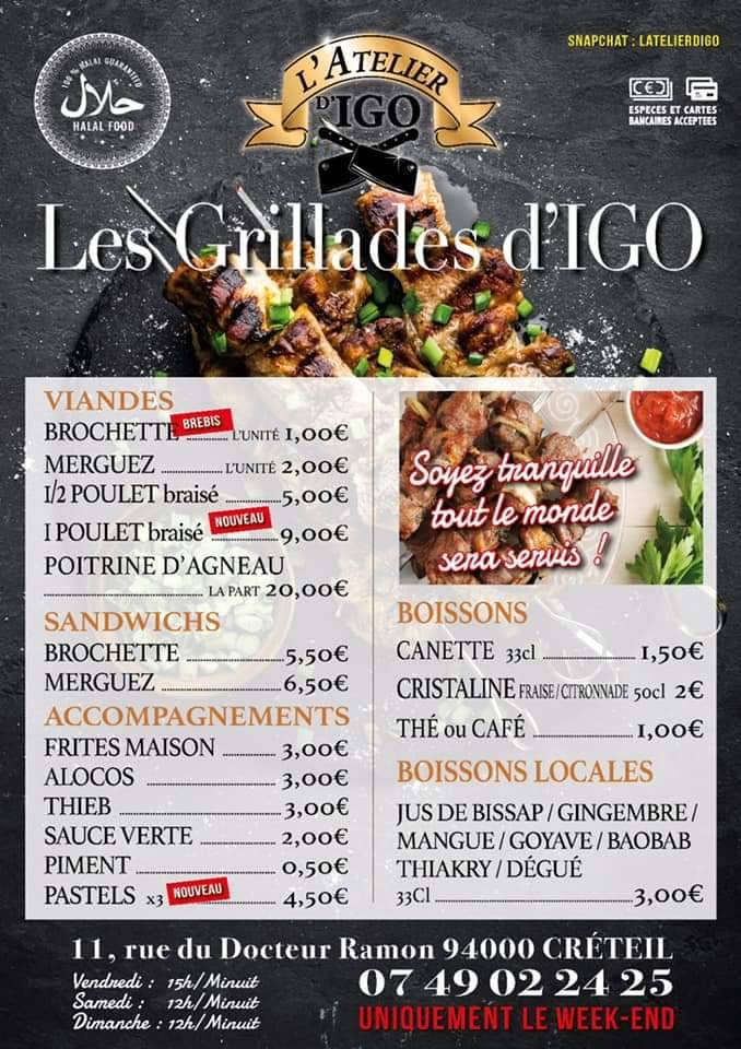 Menu au Les grillades d’IGO restaurant, Créteil