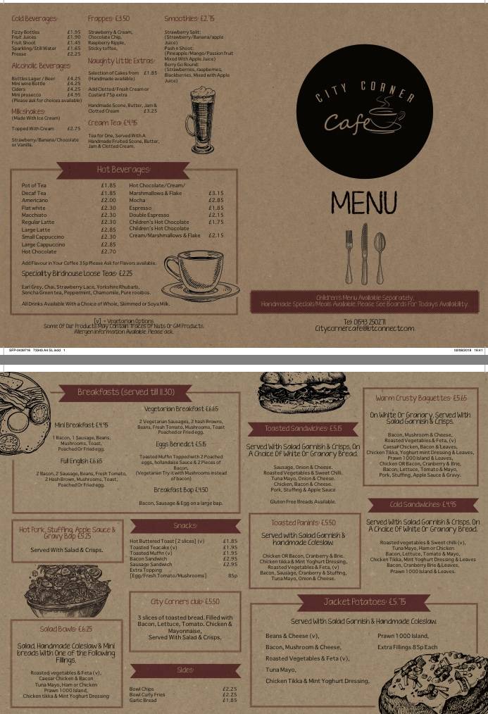 Menu at City Corner Cafe, Lichfield