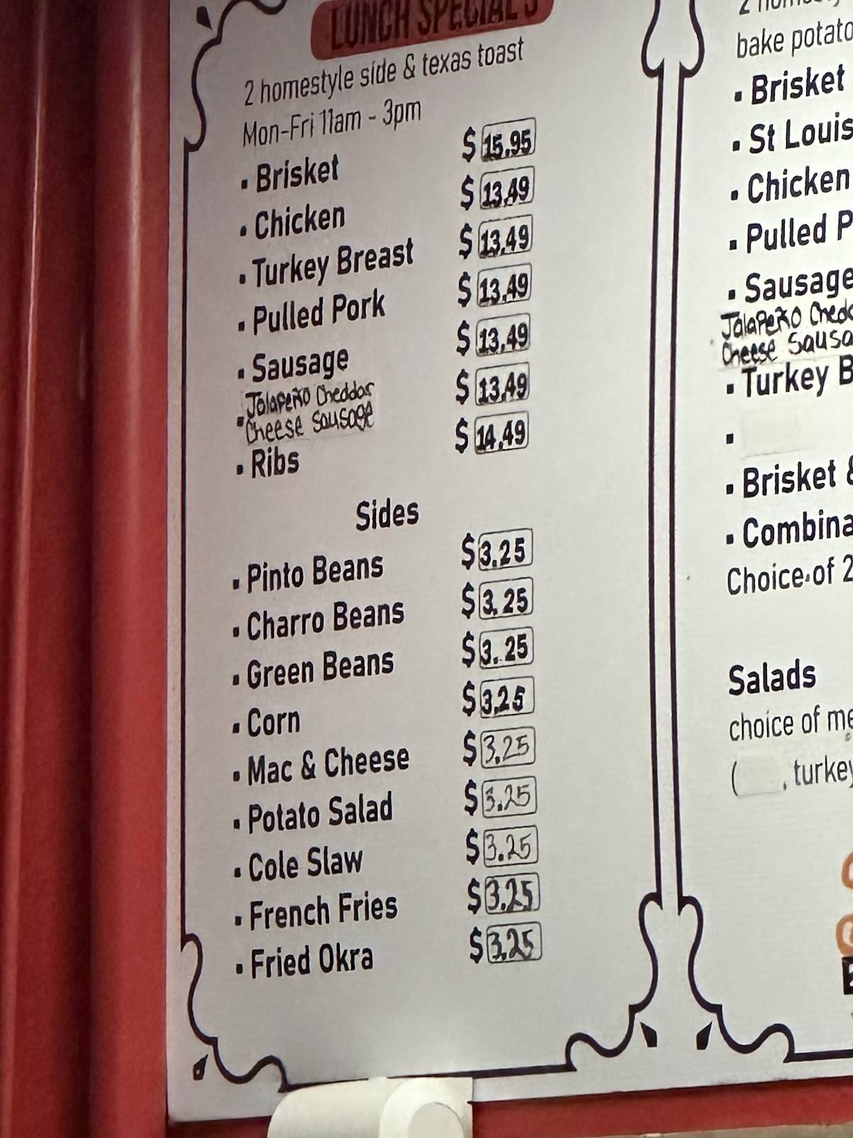 Menu at Lico’s Bar-B-Que smokehouse, Rowlett