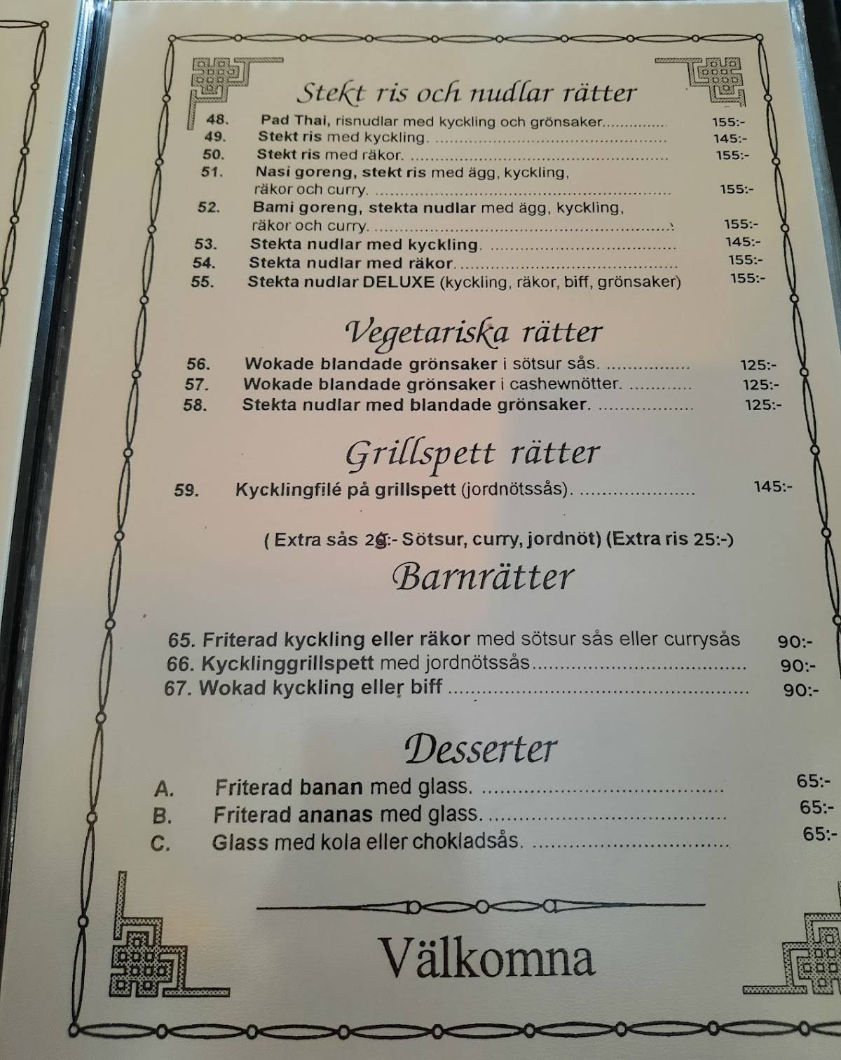 Menu at Lidköpings Wok House restaurant, Lidköping