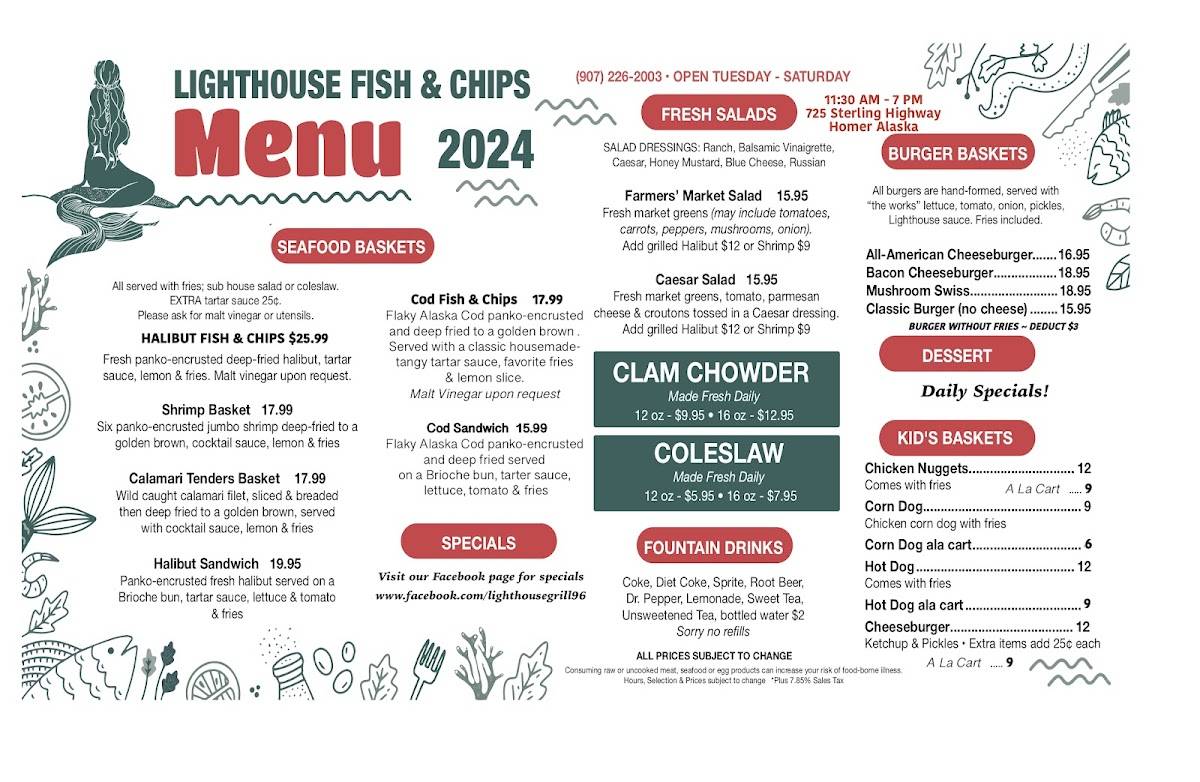 Menu at Lighthouse Fish & Chips restaurant, Homer