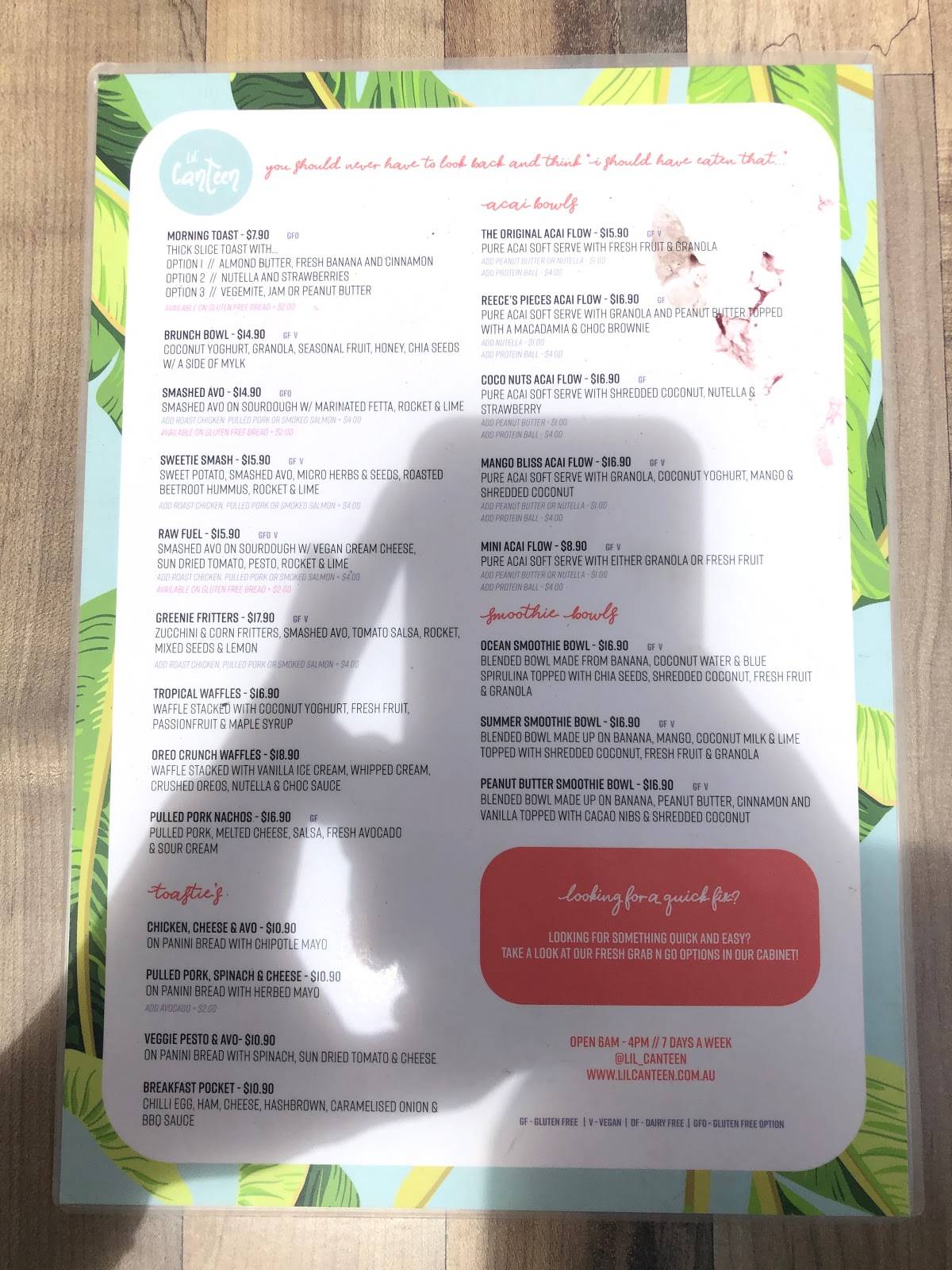 Menu at Lil Canteen cafe, Buddina