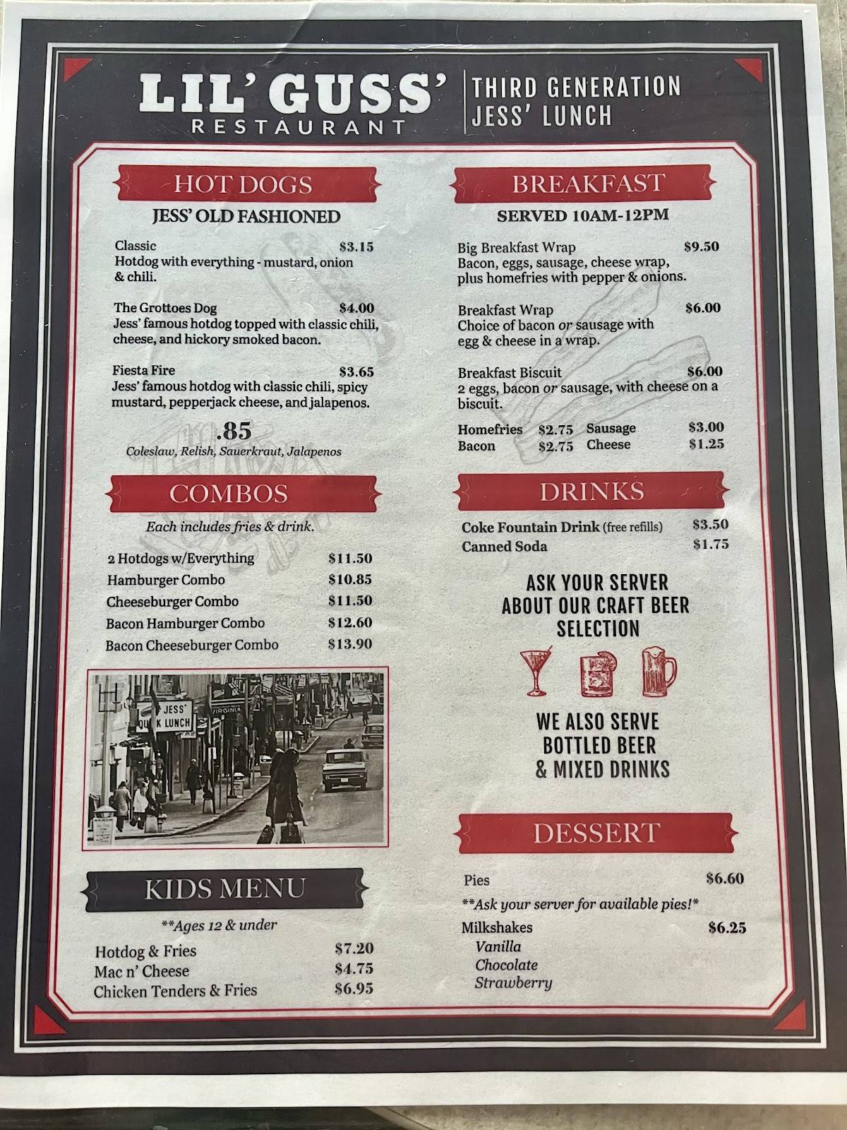Menu at Lil Gus's pub & bar, Grottoes
