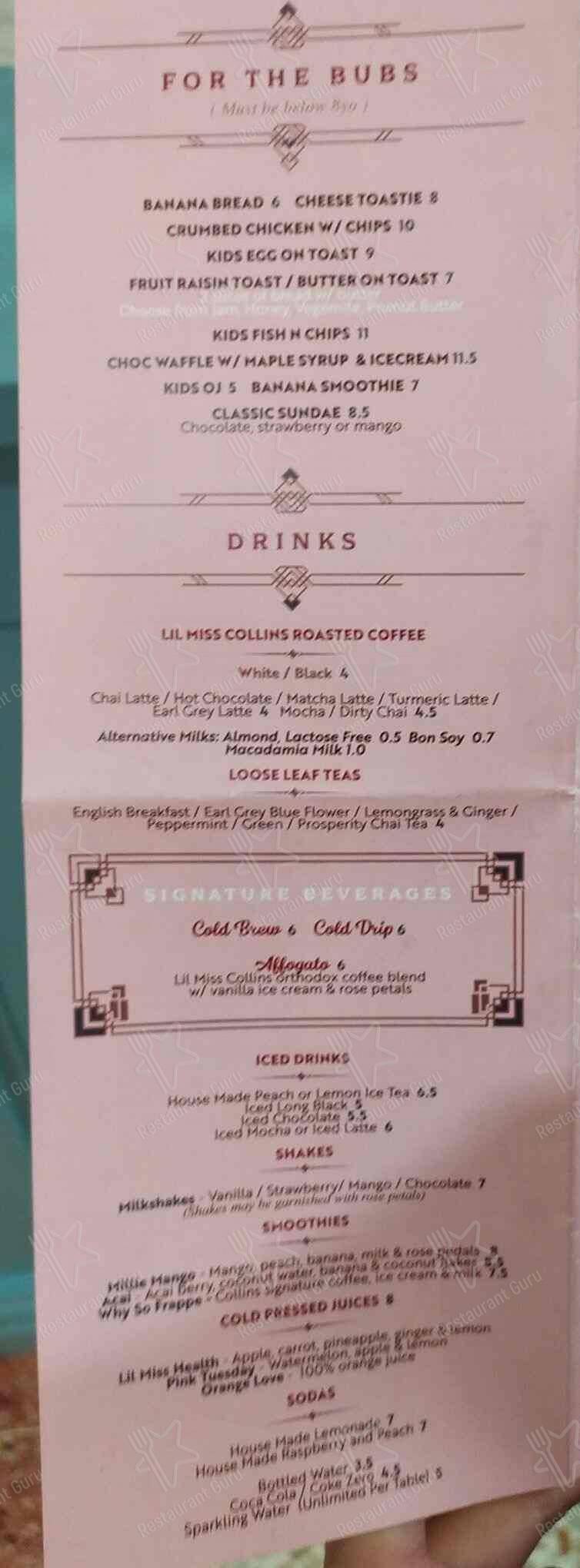 Menu at Lil Miss Collins Café Burwood cafe, Burwood