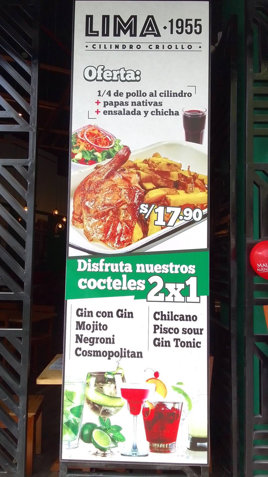 Menu at Lima 1955 Cilindro Criollo restaurant, Lima