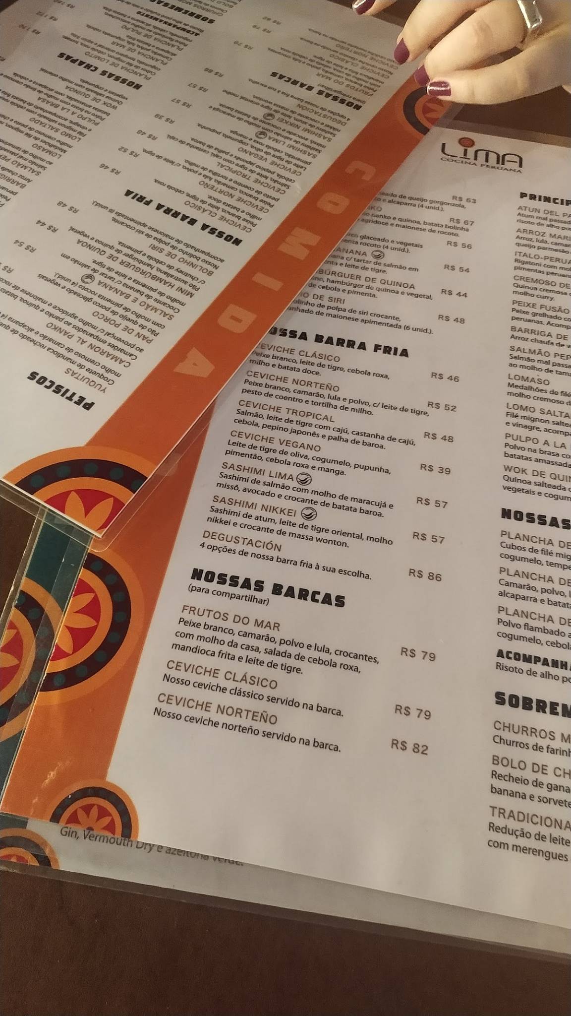 Menu em Lima Peruvian Cuisine restaurante, Rio de Janeiro
