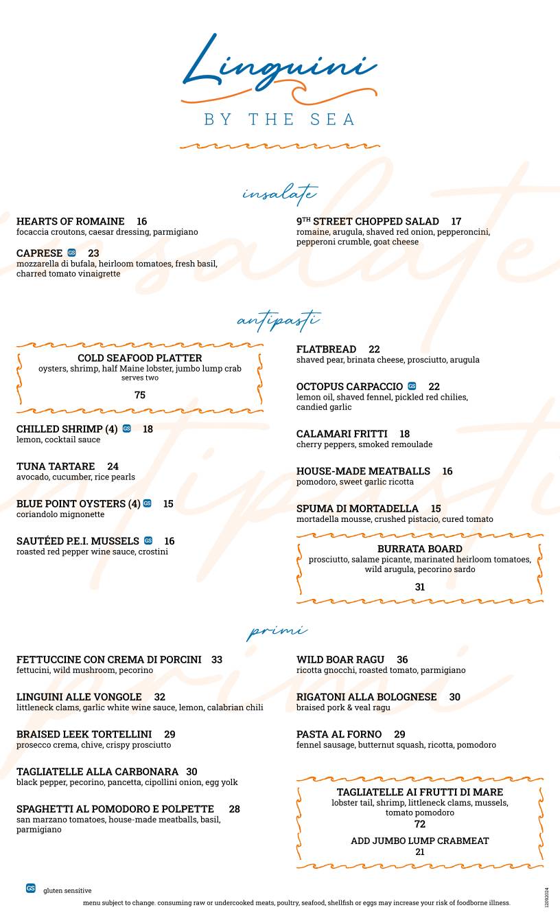 Menu at Linguini By The Sea restaurant, Atlantic City
