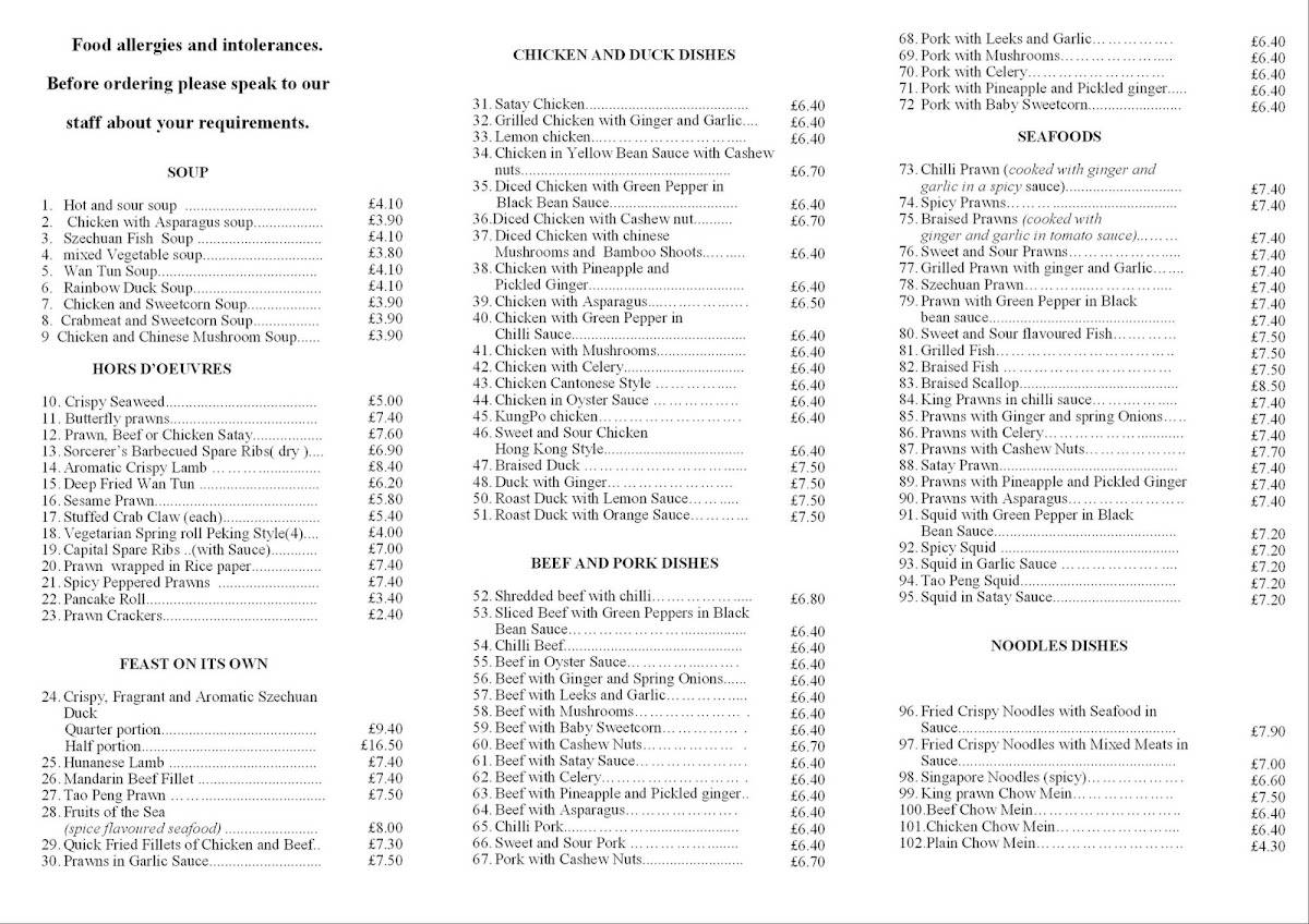 Menu at Linh’s Chinese Restaurant, Isleham