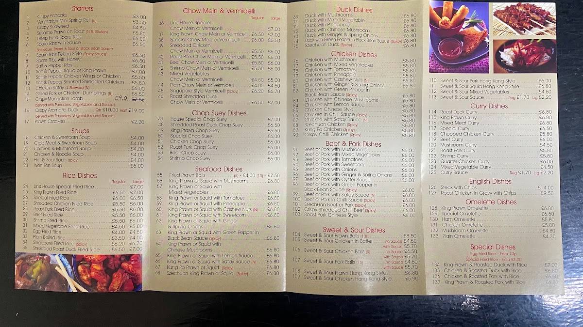 Menu at Lin's Fish Bar & Chinese takeaway, London
