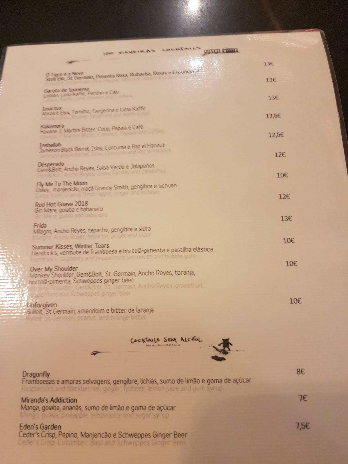 Menu at Bistro 100 Maneiras restaurant, Lisbon