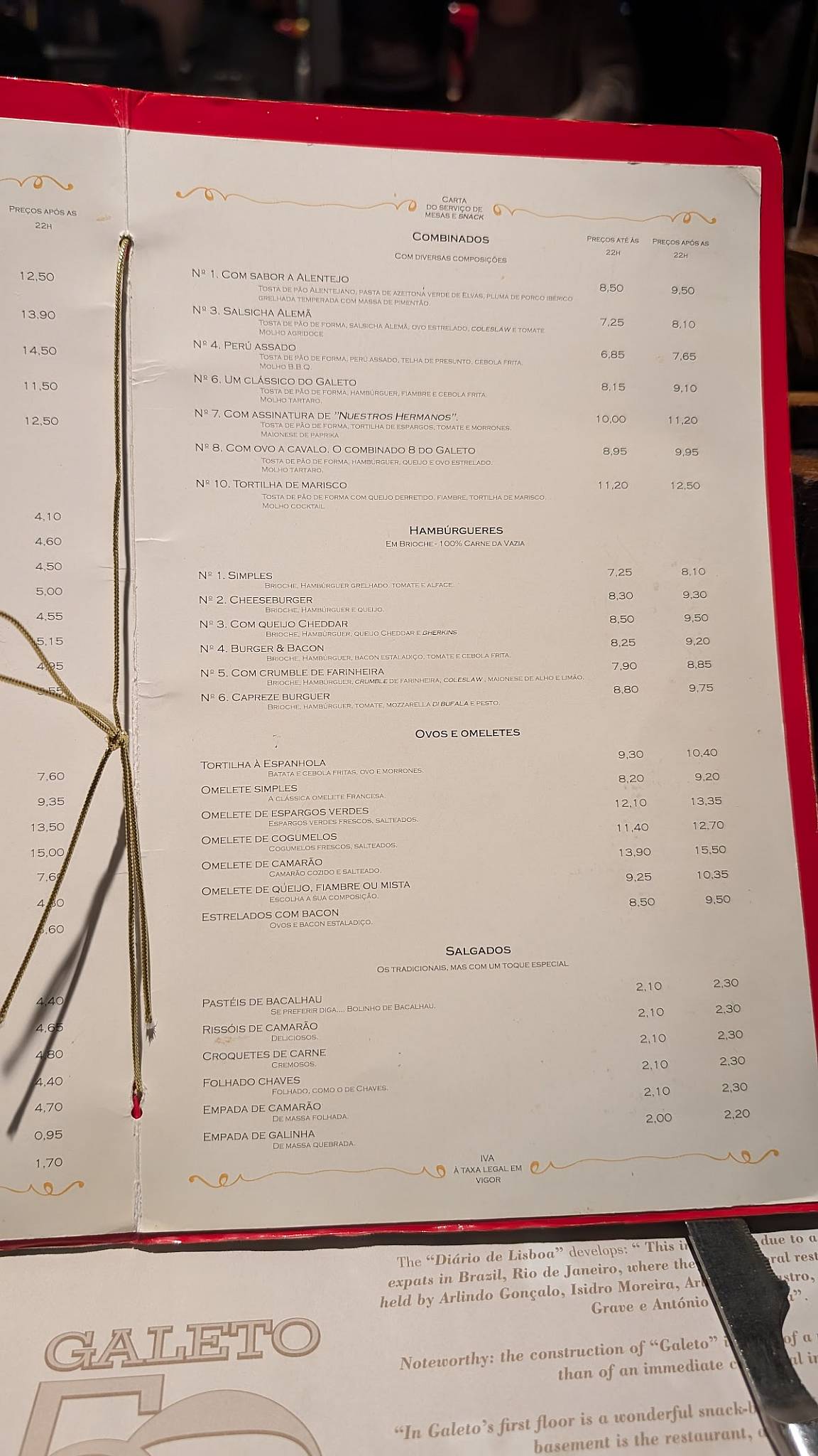Menu em Galeto restaurante, Lisboa