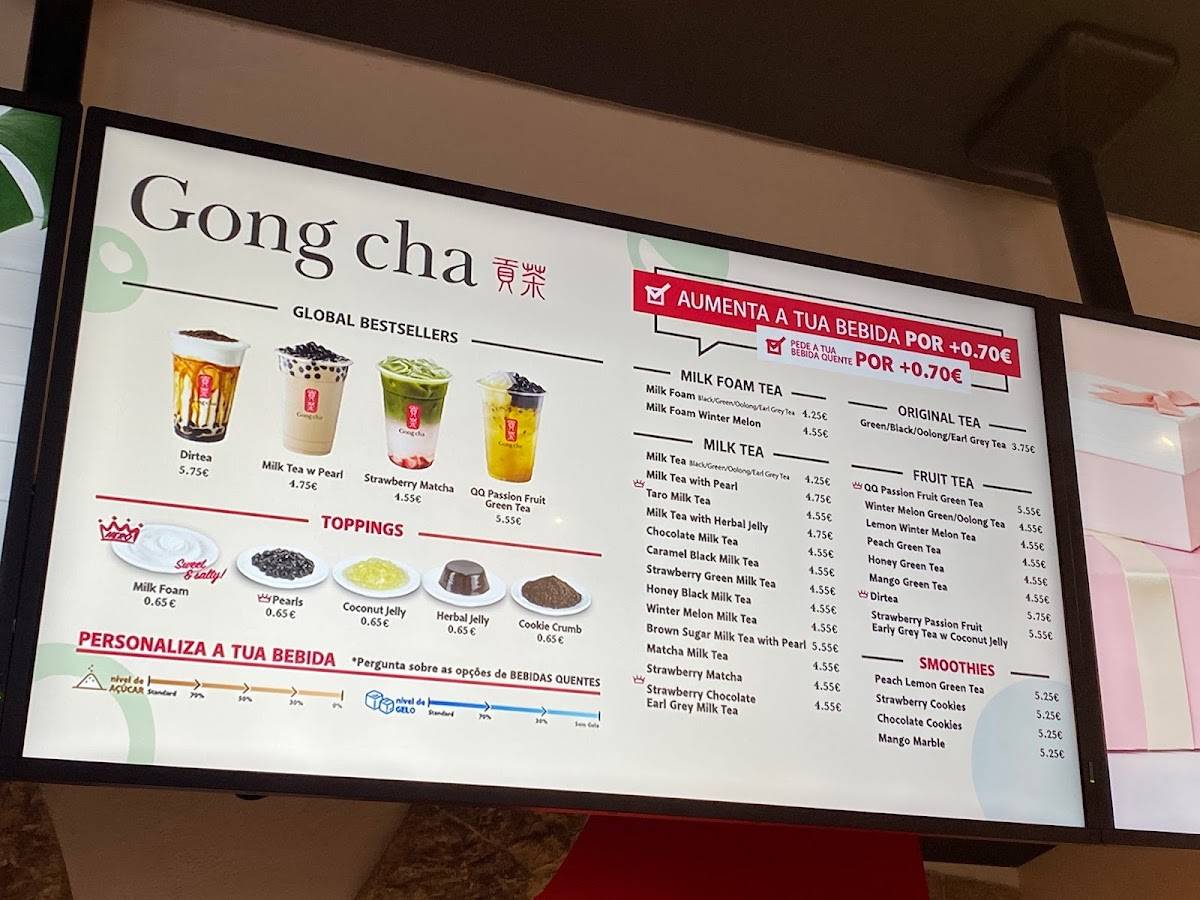 Carta del restaurante Gong cha, Lisboa