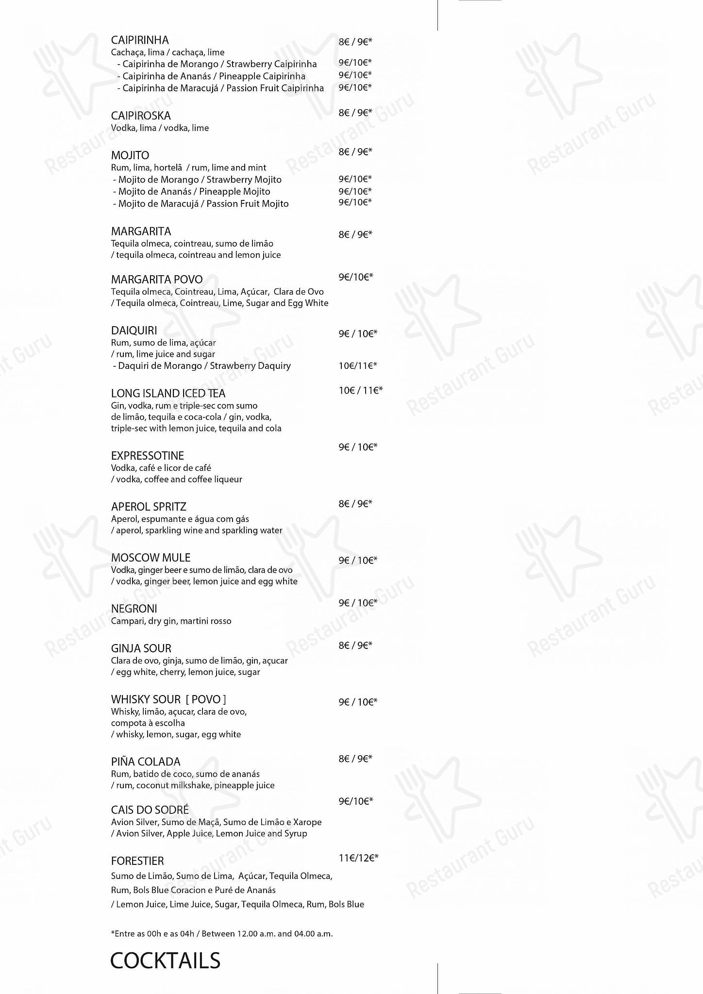 Menu at Povo Lisboa pub & bar, Lisbon