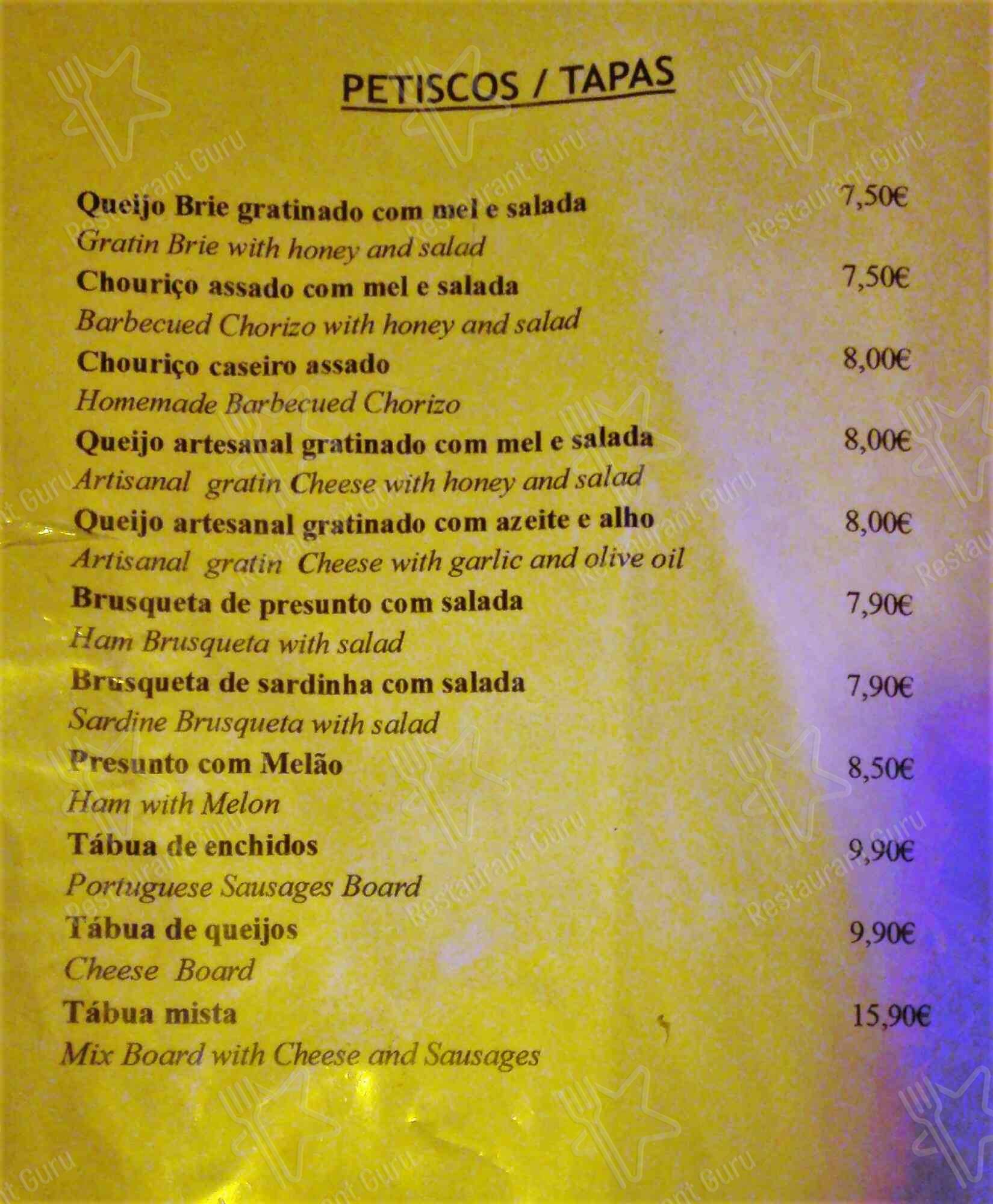 Menu em Taberna Da Saudade restaurante, Lisboa, R. da Barroca 43 1200