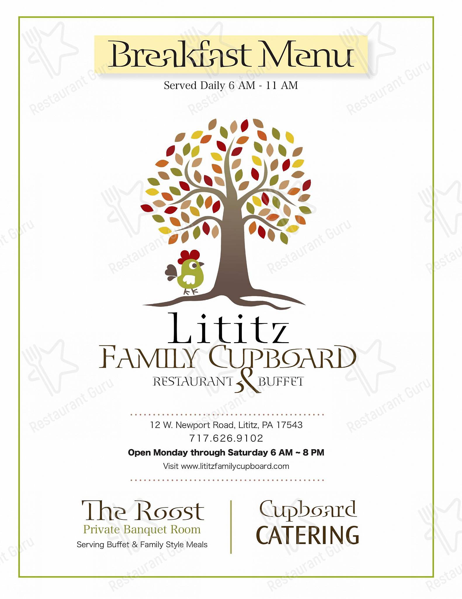 Menu at Lititz Family Cupboard Restaurant & Buffet, Lititz