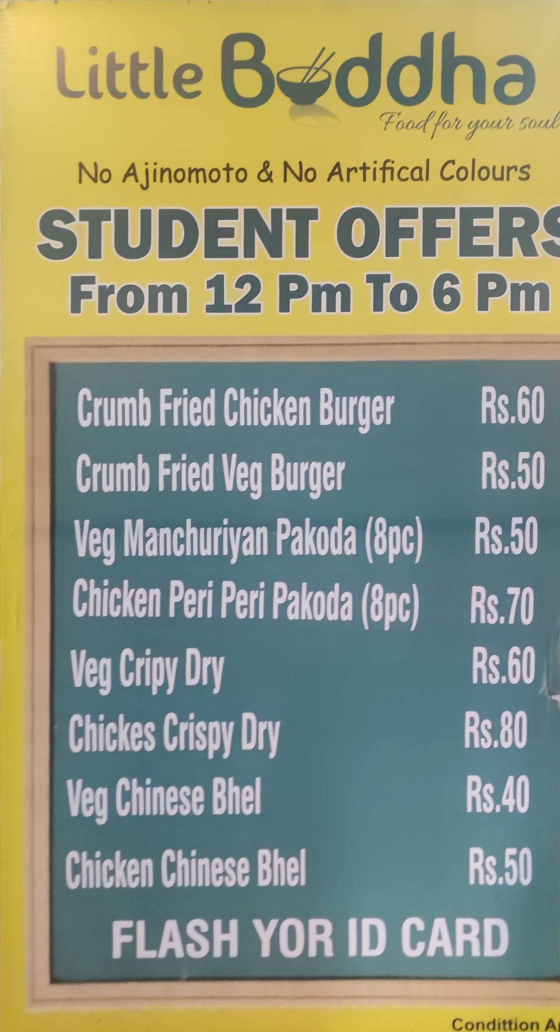 Menu at Little Buddha, Vasai