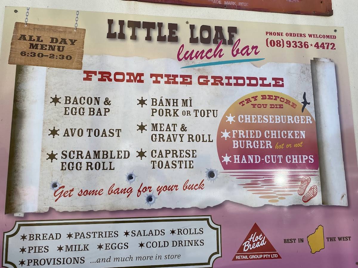 Menu at Little Loaf Lunch Bar, South Fremantle