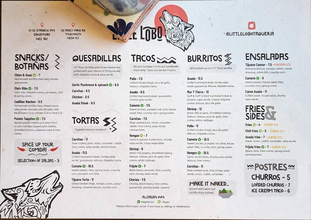Menu at Little Lobo restaurant, North Shields