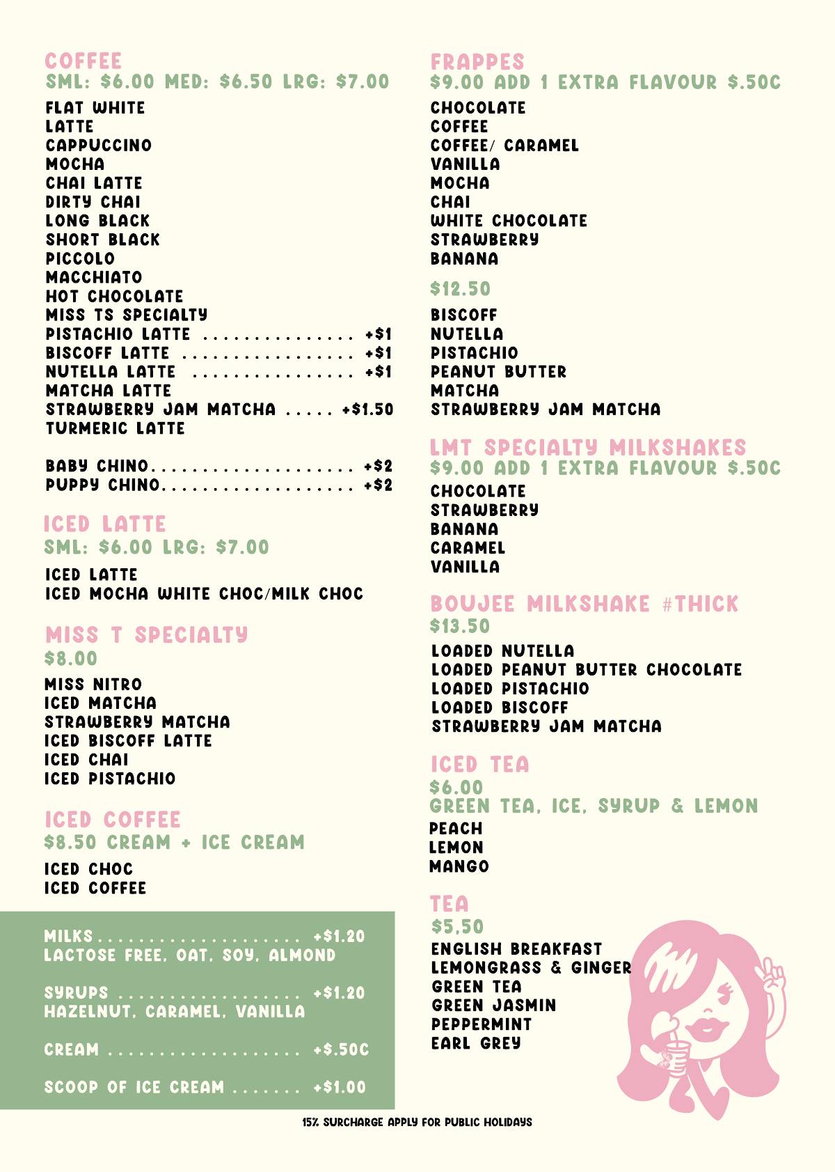 Menu at Little Miss Ts, Labrador