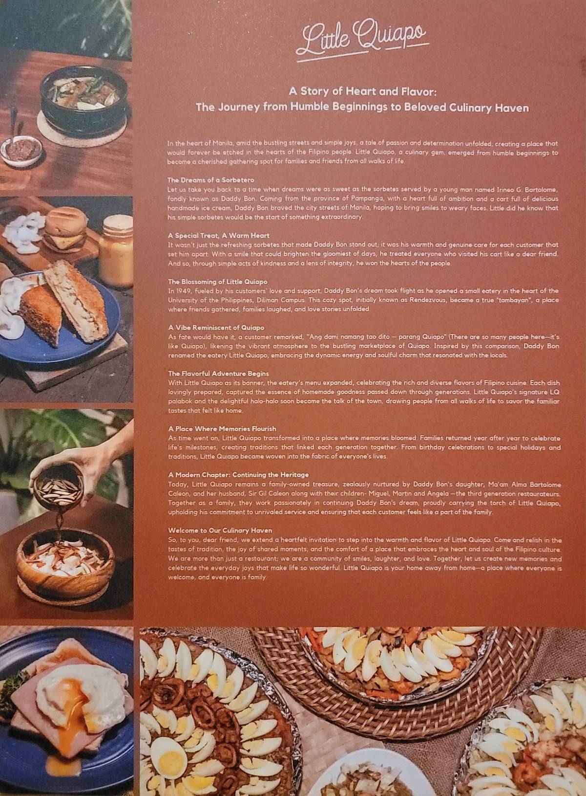 Menu at Little Quiapo desserts, Quezon City