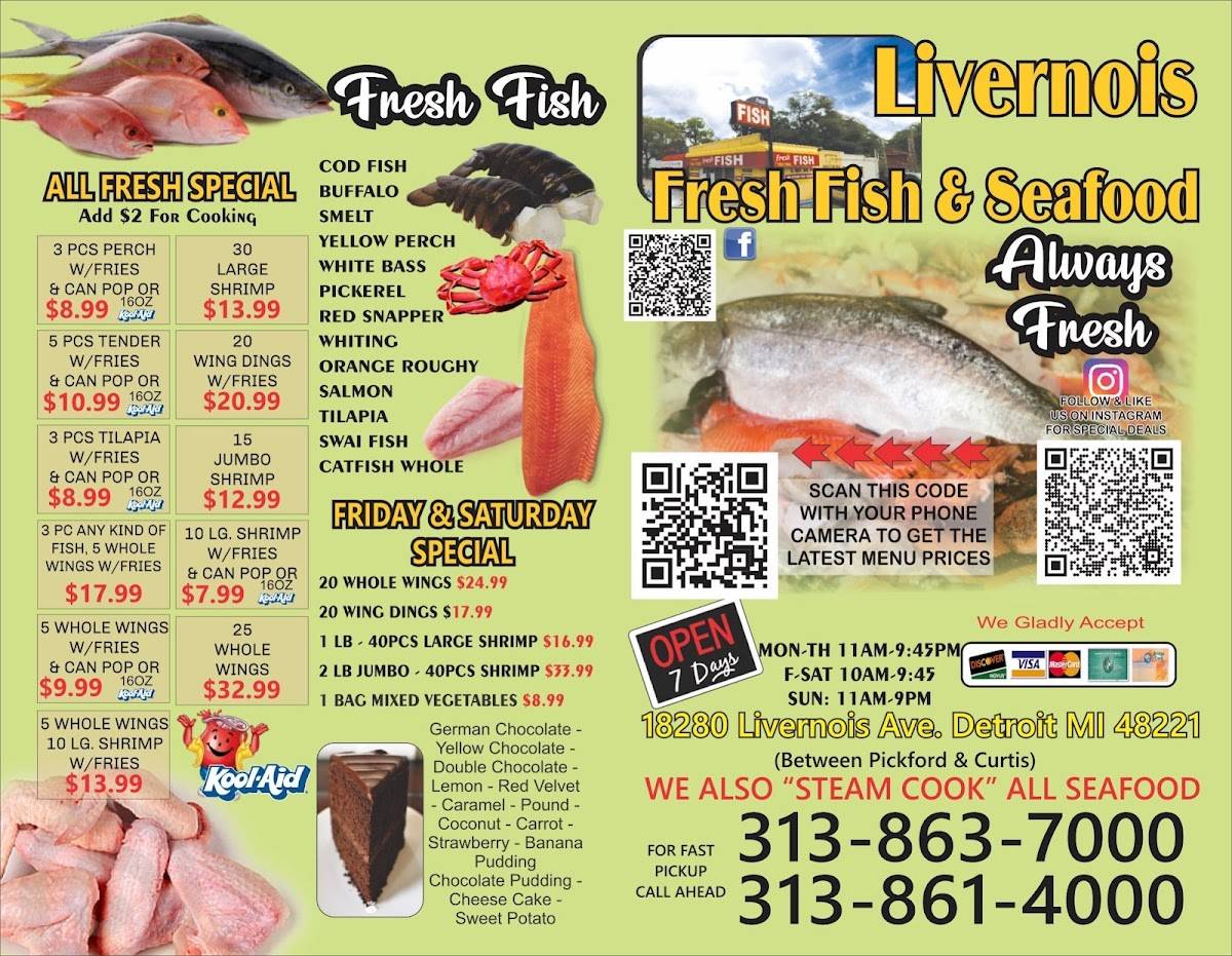 Menu at Livernois Fresh Fish & Seafood restaurant, Detroit