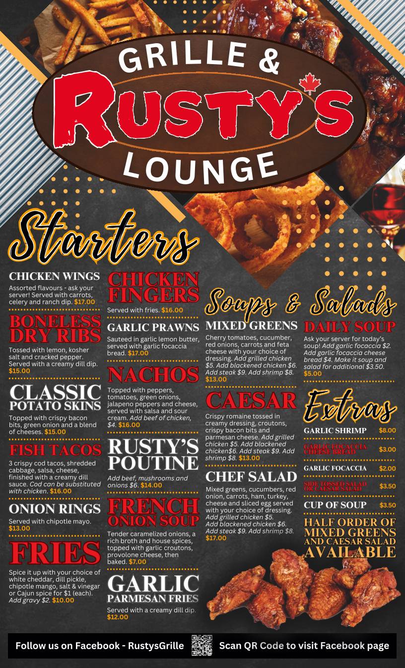 Menu at Rusty's Grille & Lounge restaurant, Lloydminster