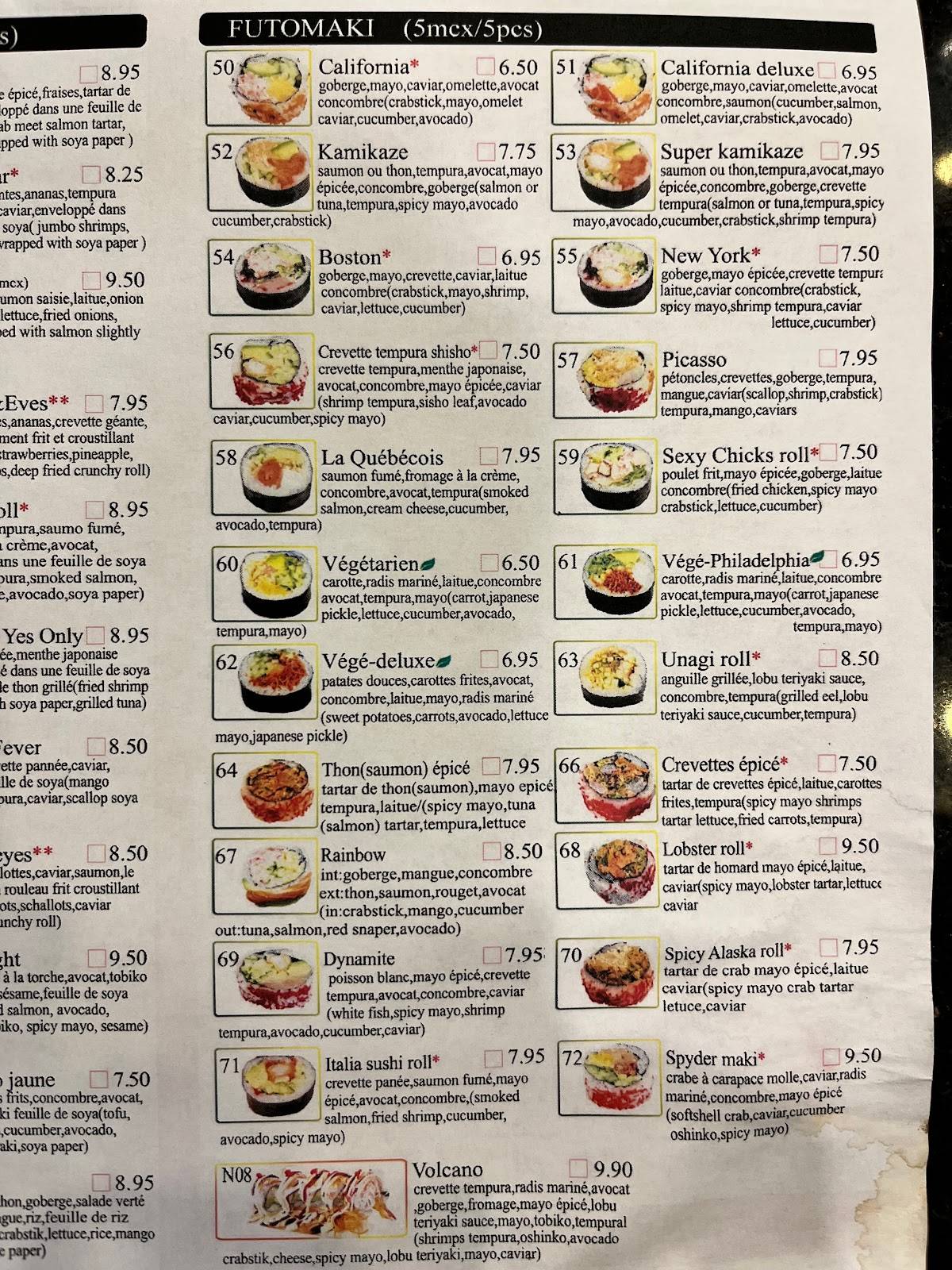 Menu au Lobü Sushi restaurant, Montréal