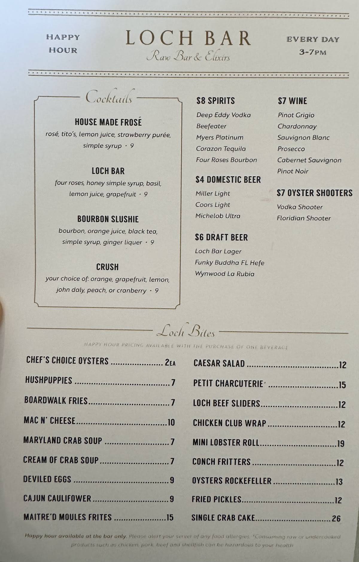 Menu at Loch Bar, Boca Raton