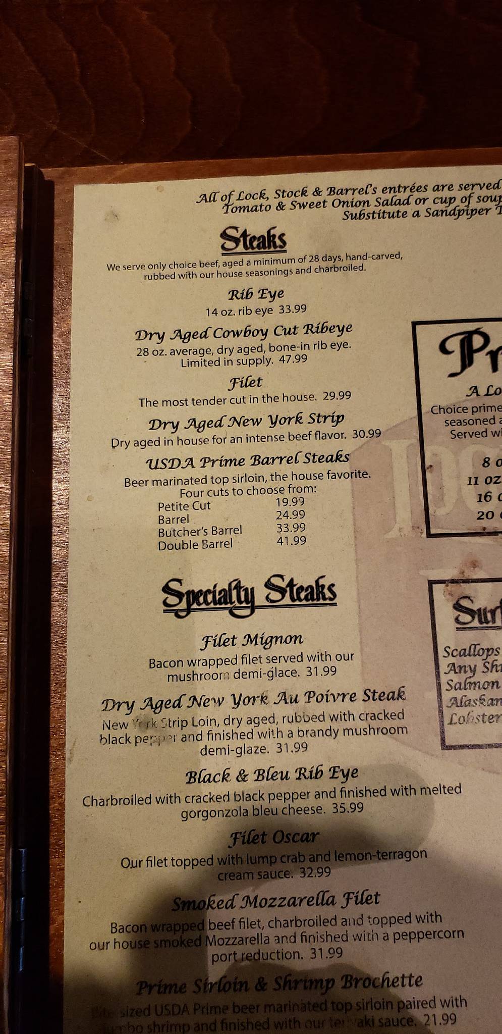 Menu at Lock Stock & Barrel, Boise