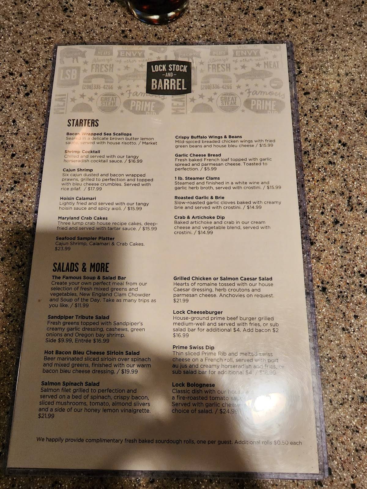 Menu at Lock Stock & Barrel, Boise