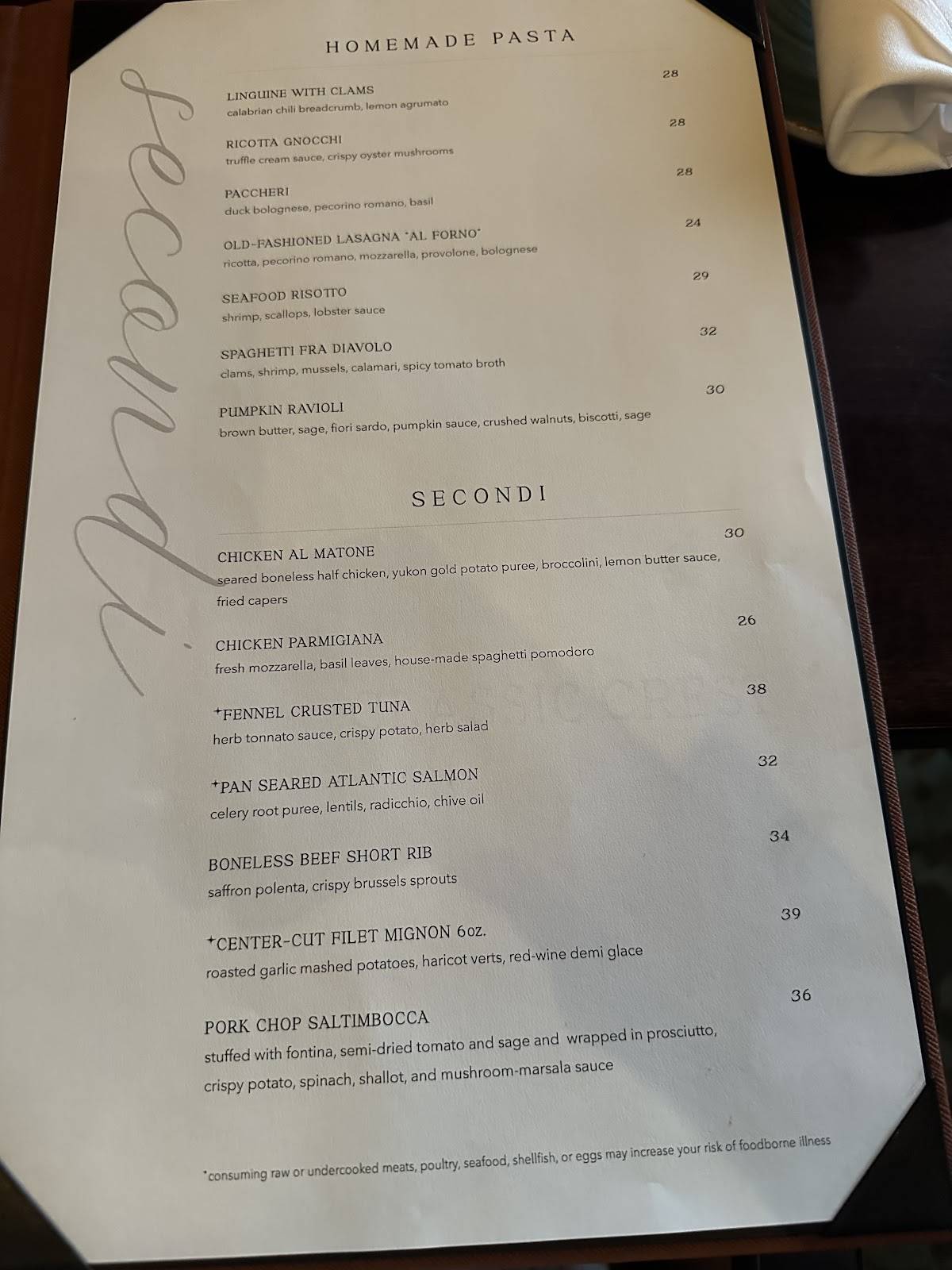 Menu at LockKeepers restaurant, Valley View