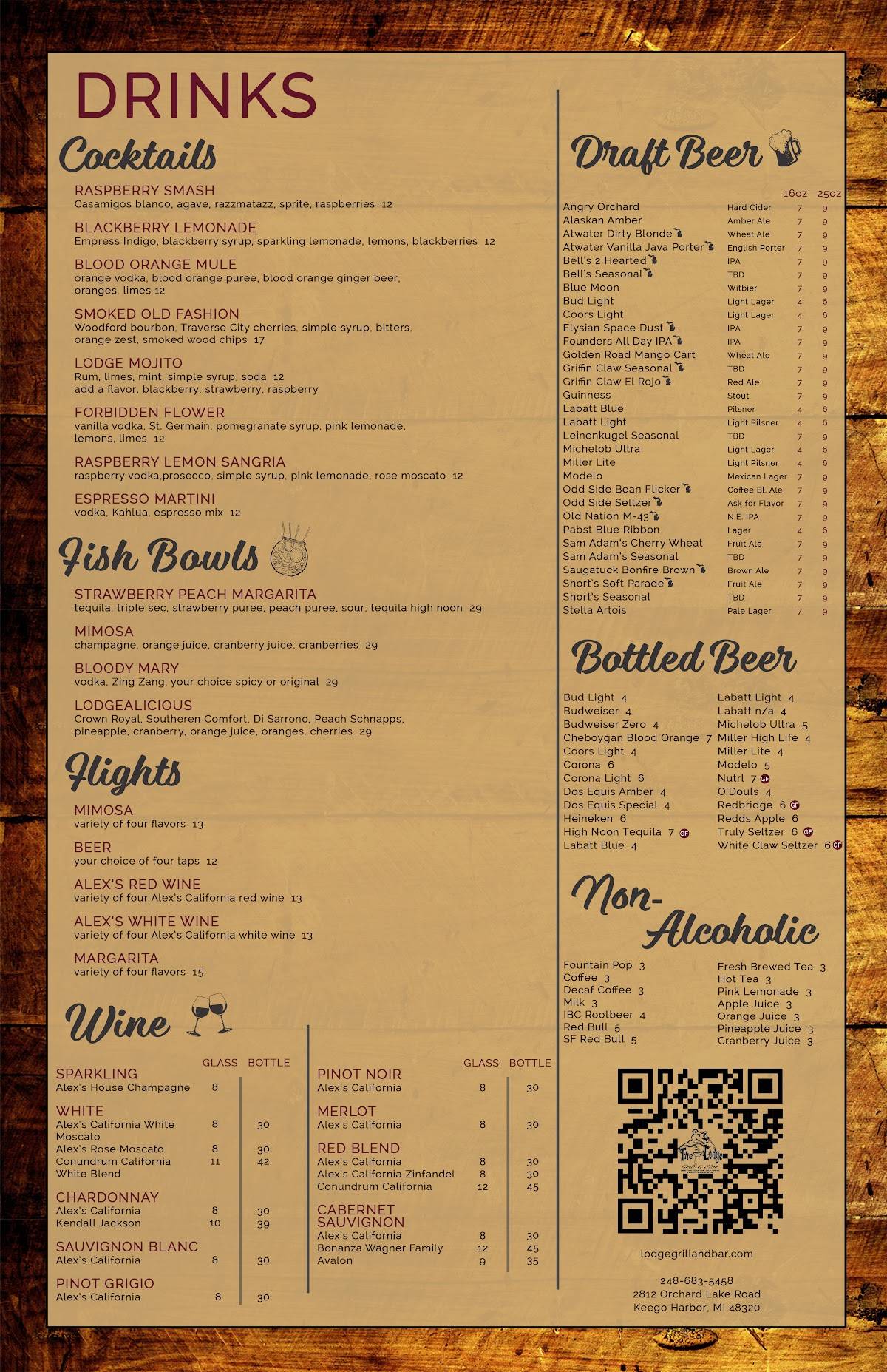 Menu at Lodge Grill & Bar, Keego Harbor
