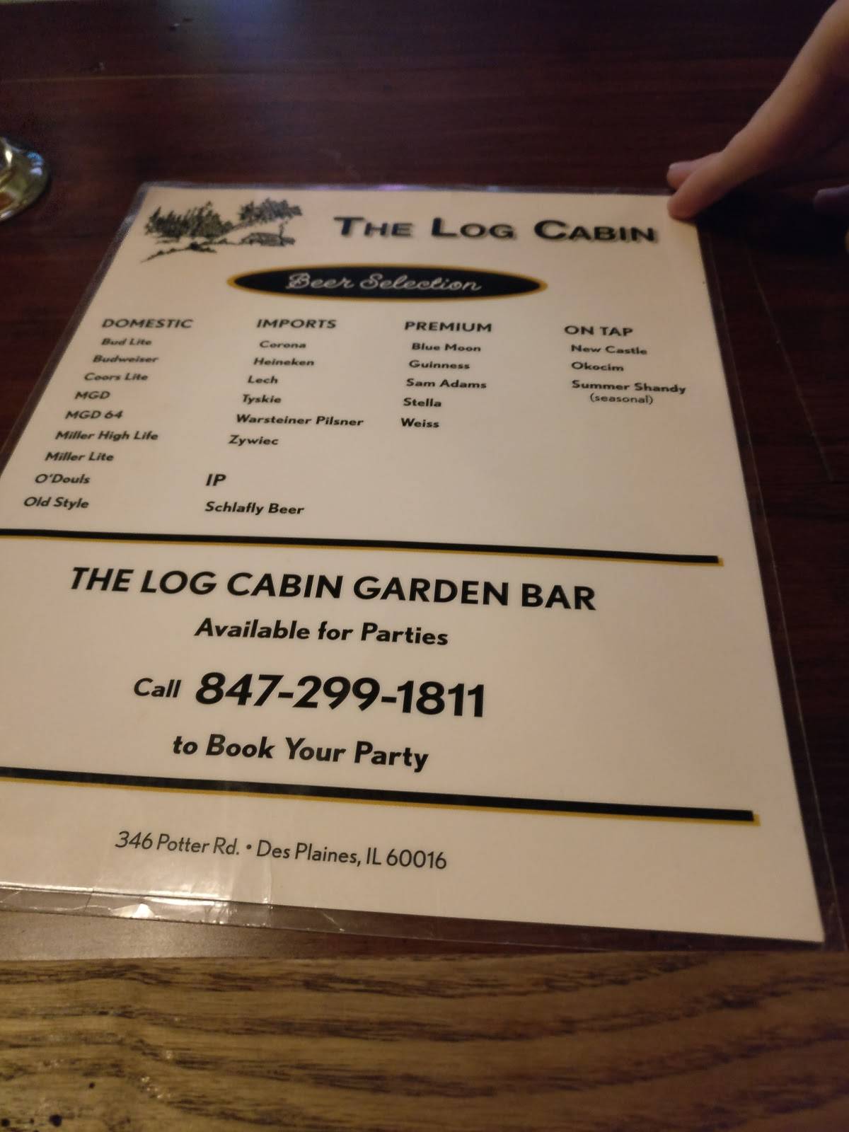 Menu at Log Cabin Bar, Des Plaines