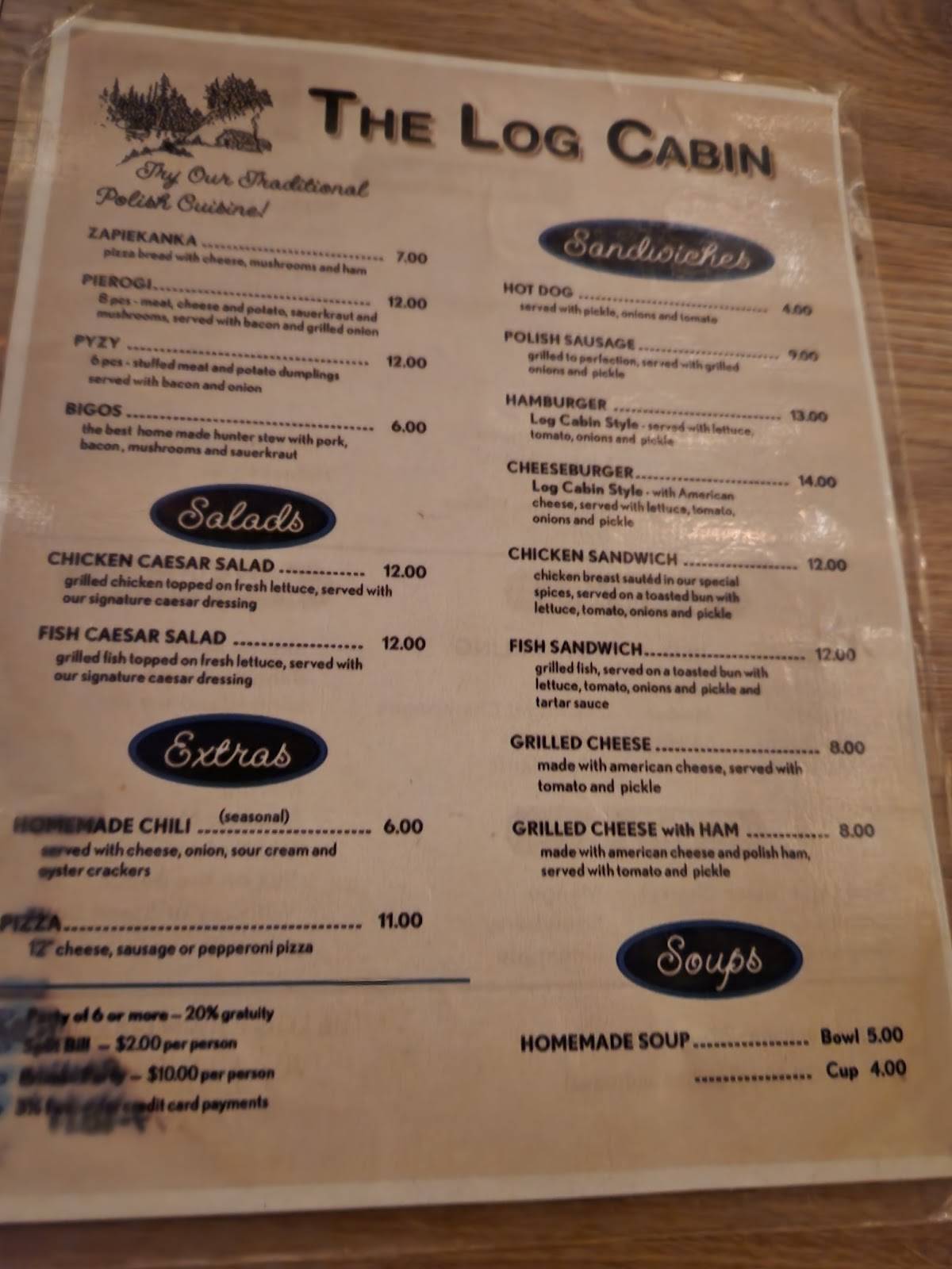 Menu at Log Cabin Bar, Des Plaines