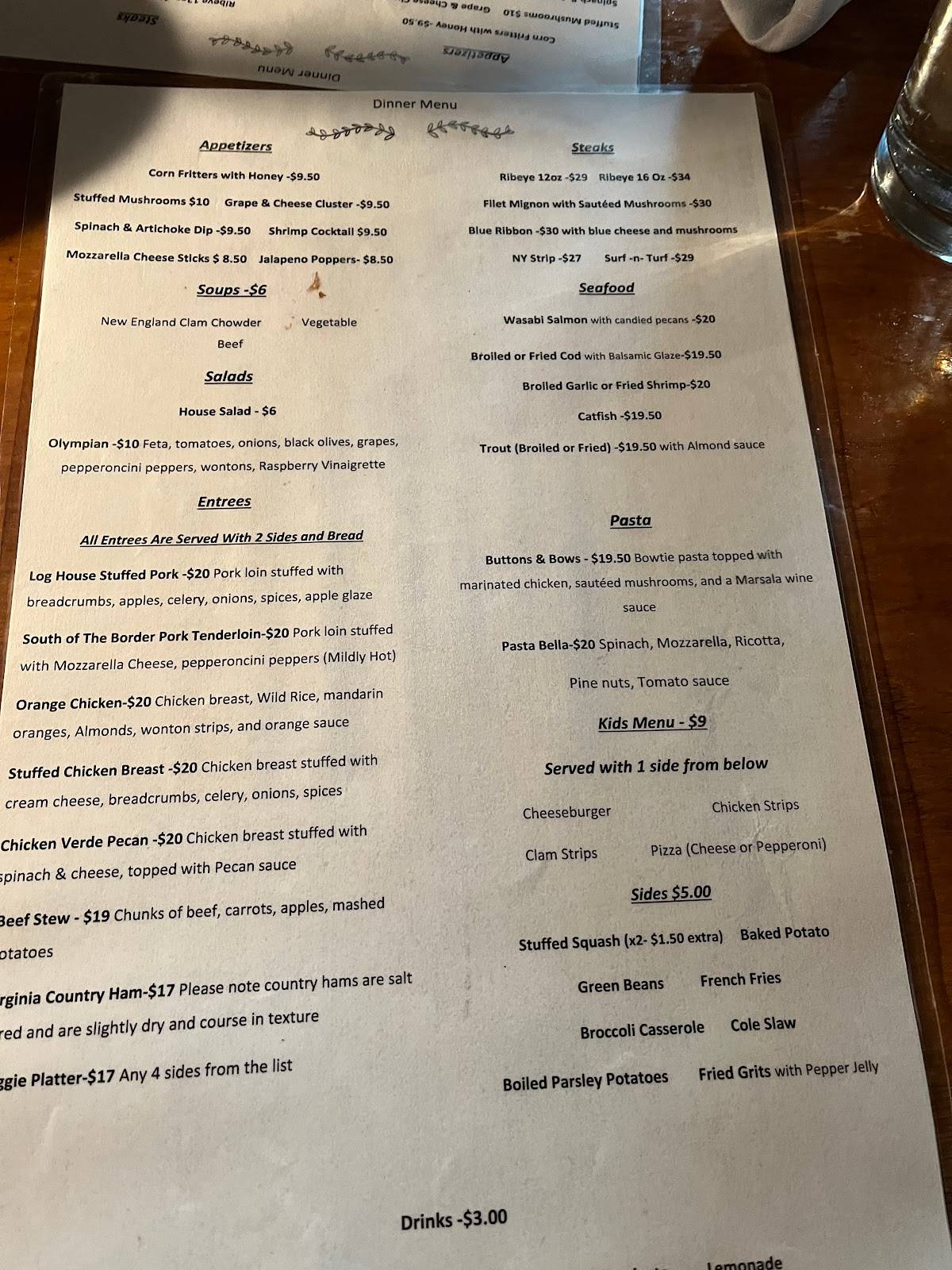 Menu at Log House 1776 Restaurant, Wytheville