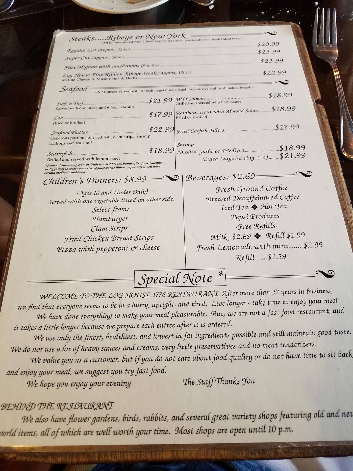 Menu at Log House 1776 Restaurant, Wytheville