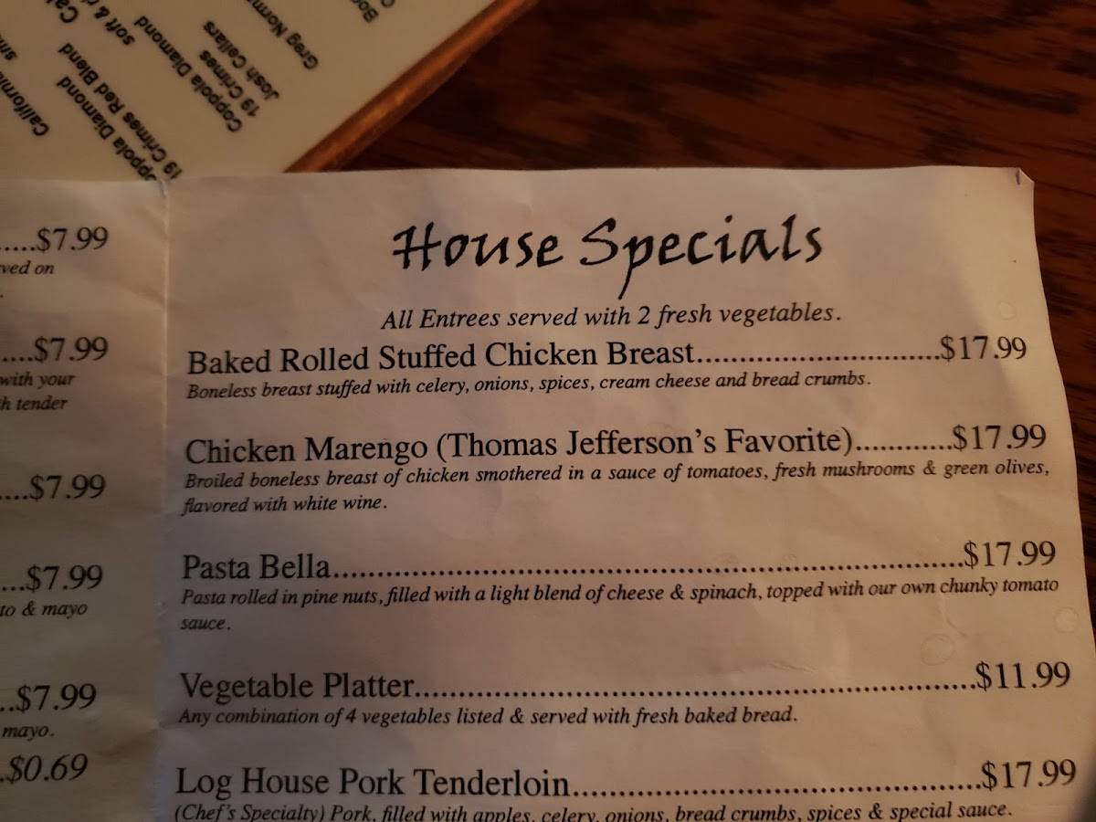 Menu at Log House 1776 Restaurant, Wytheville