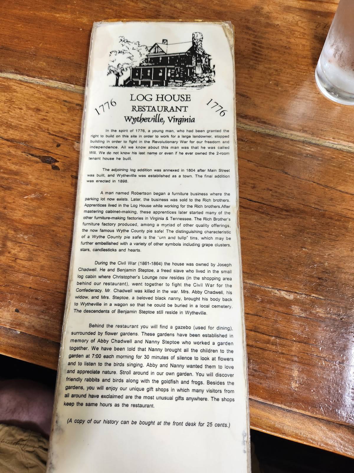 Menu at Log House 1776 Restaurant, Wytheville