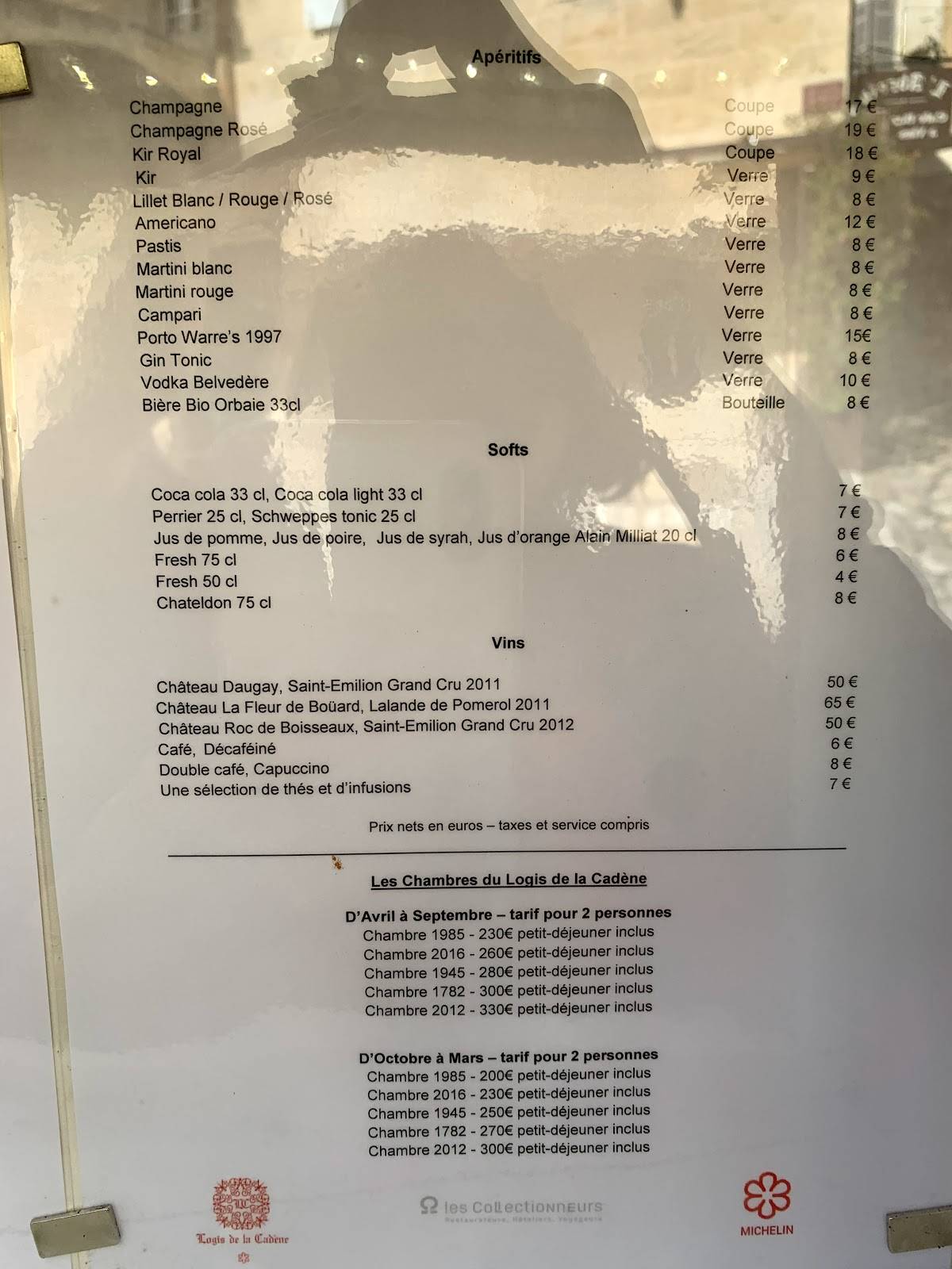 Menu au Logis de la Cadène restaurant, Saint-Émilion, 3 Place du Marché ...