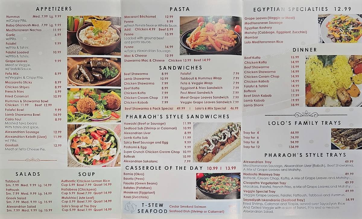 Menu at Lolo Potluck - Mediterranean / Egyptian restaurant, Troy