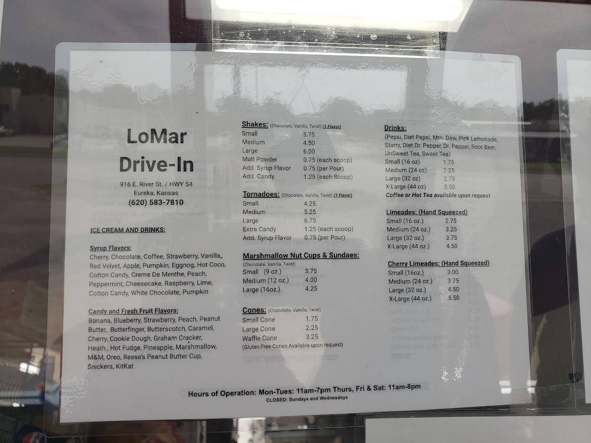 Menu at Lomar Drive In restaurant, Eureka