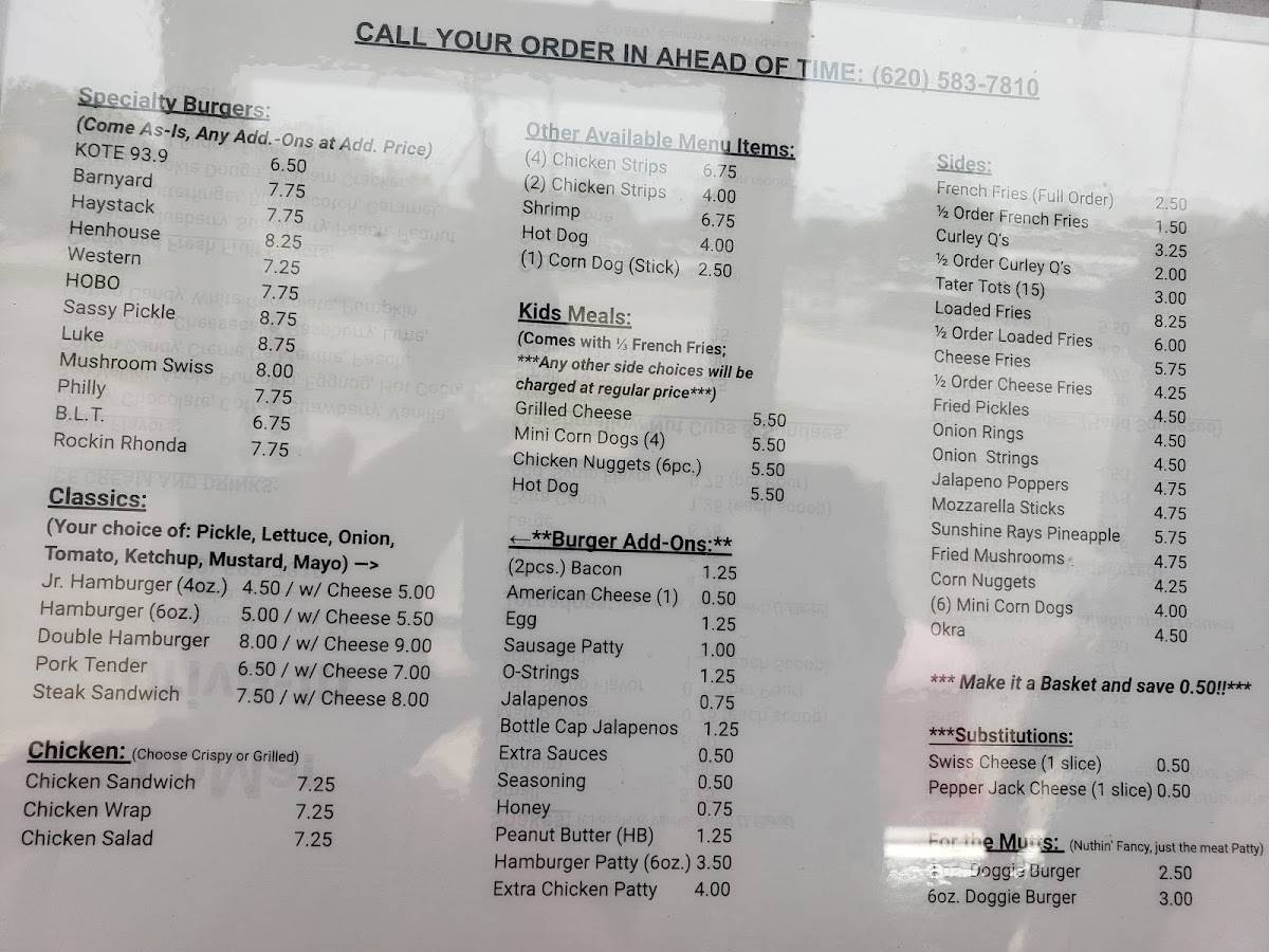 Menu at Lomar Drive In restaurant, Eureka