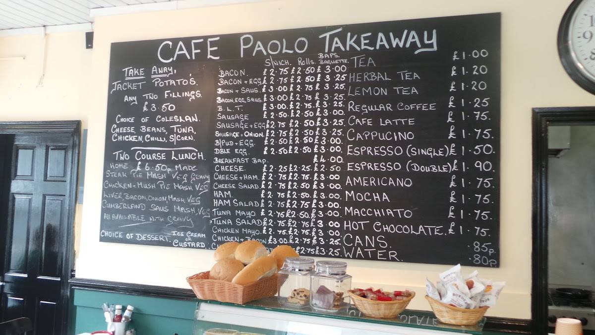 Menu at Café Paolo cafe, London, 1 The Vale
